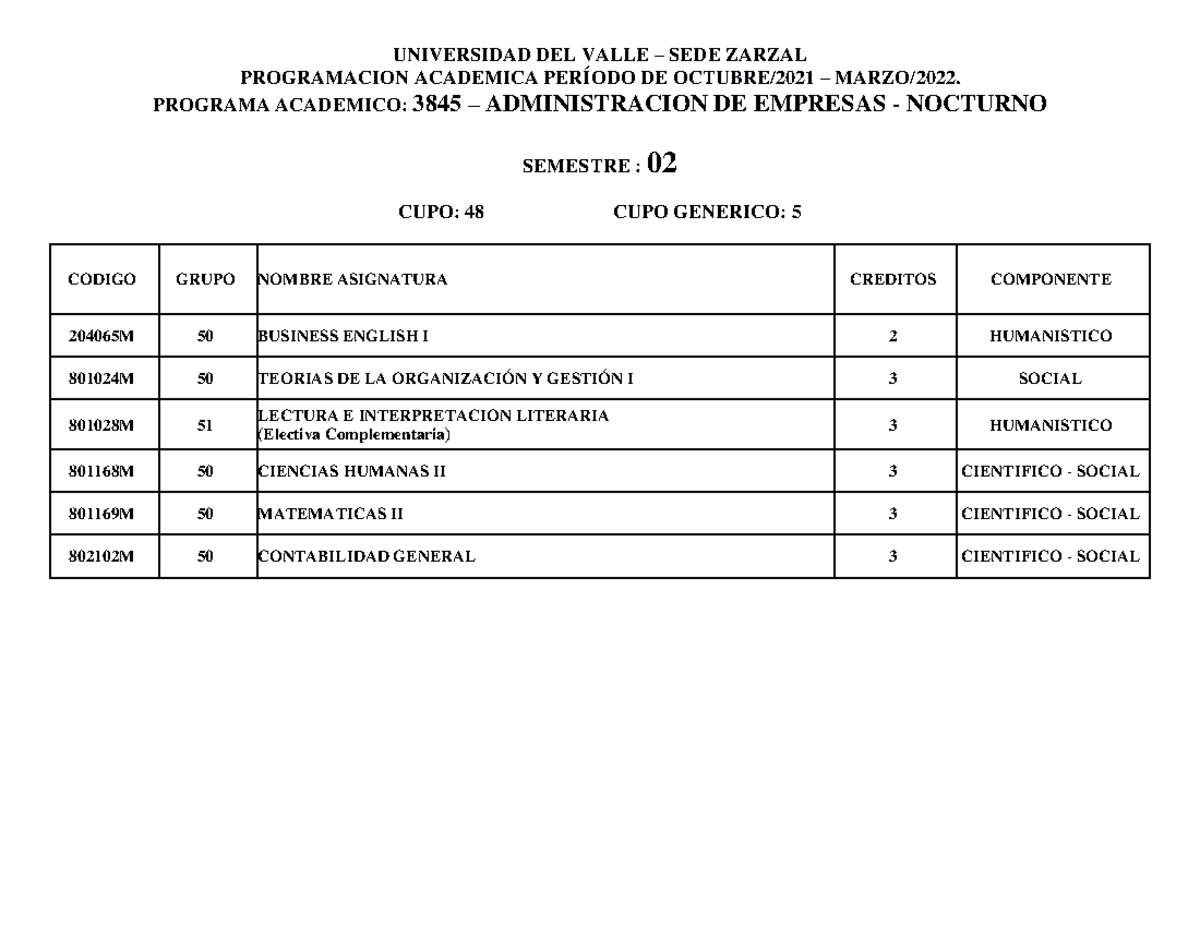 3845 - ............ - PROGRAMACION ACADEMICA PERÍODO DE OCTUBRE/2021 – MARZO/2022. PROGRAMA ...