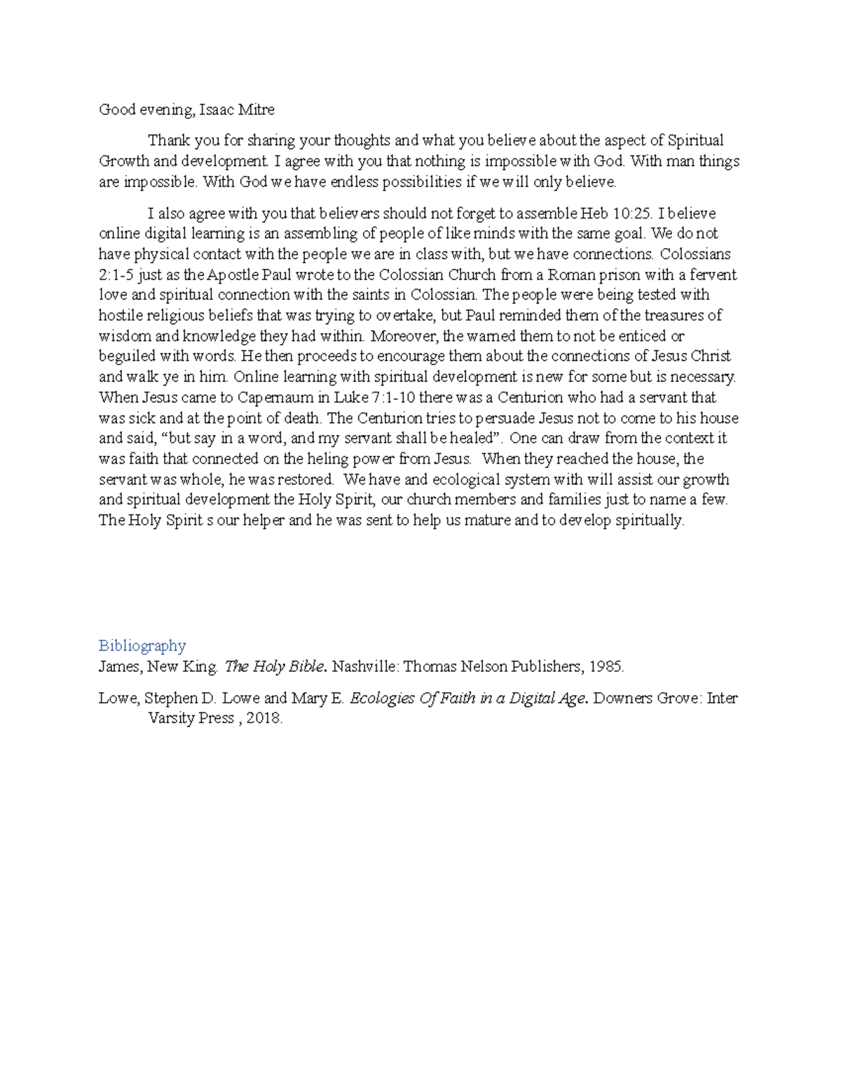 Isaac Mitre Response - Discussion reply to a thread on a particular ...