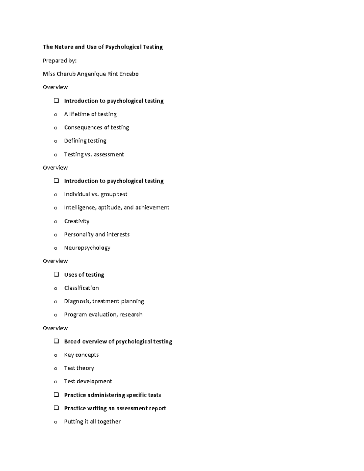 The Nature and Use of Psychological Testing - assessment Overview ...