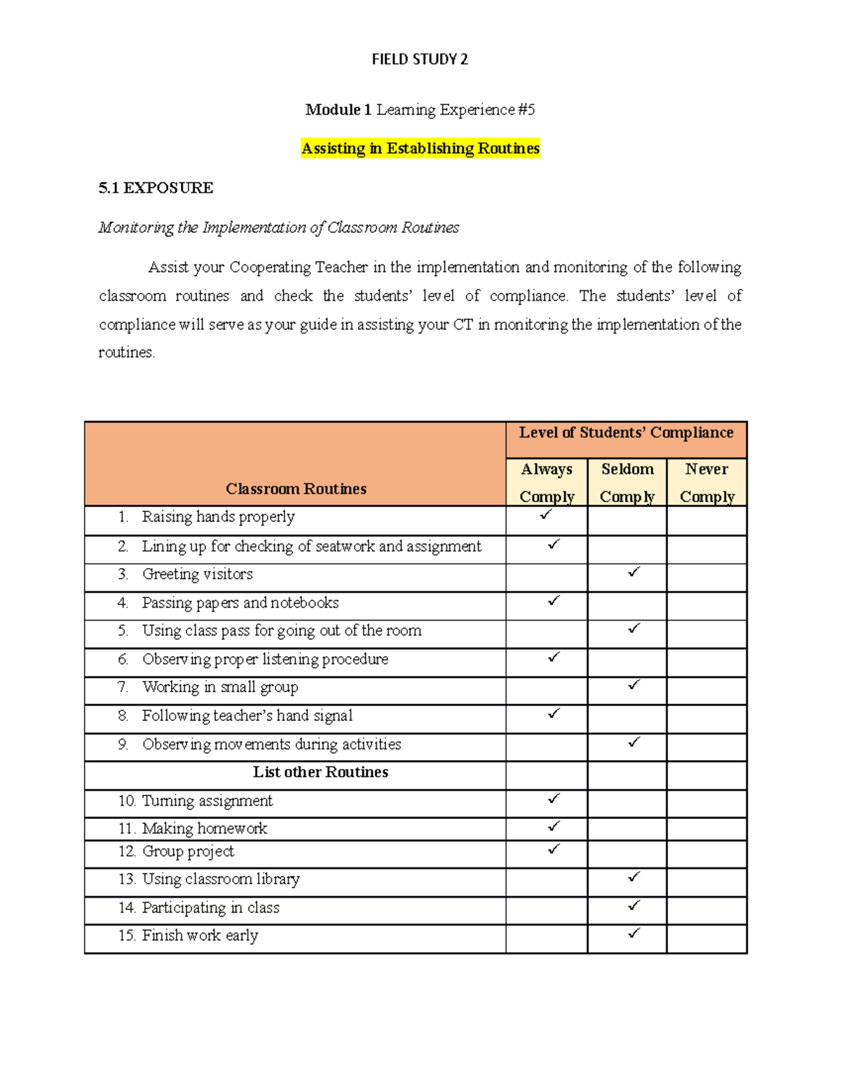 FS 2 final - HOPE IT HELPS - Module 1 Learning Experience # Assisting ...