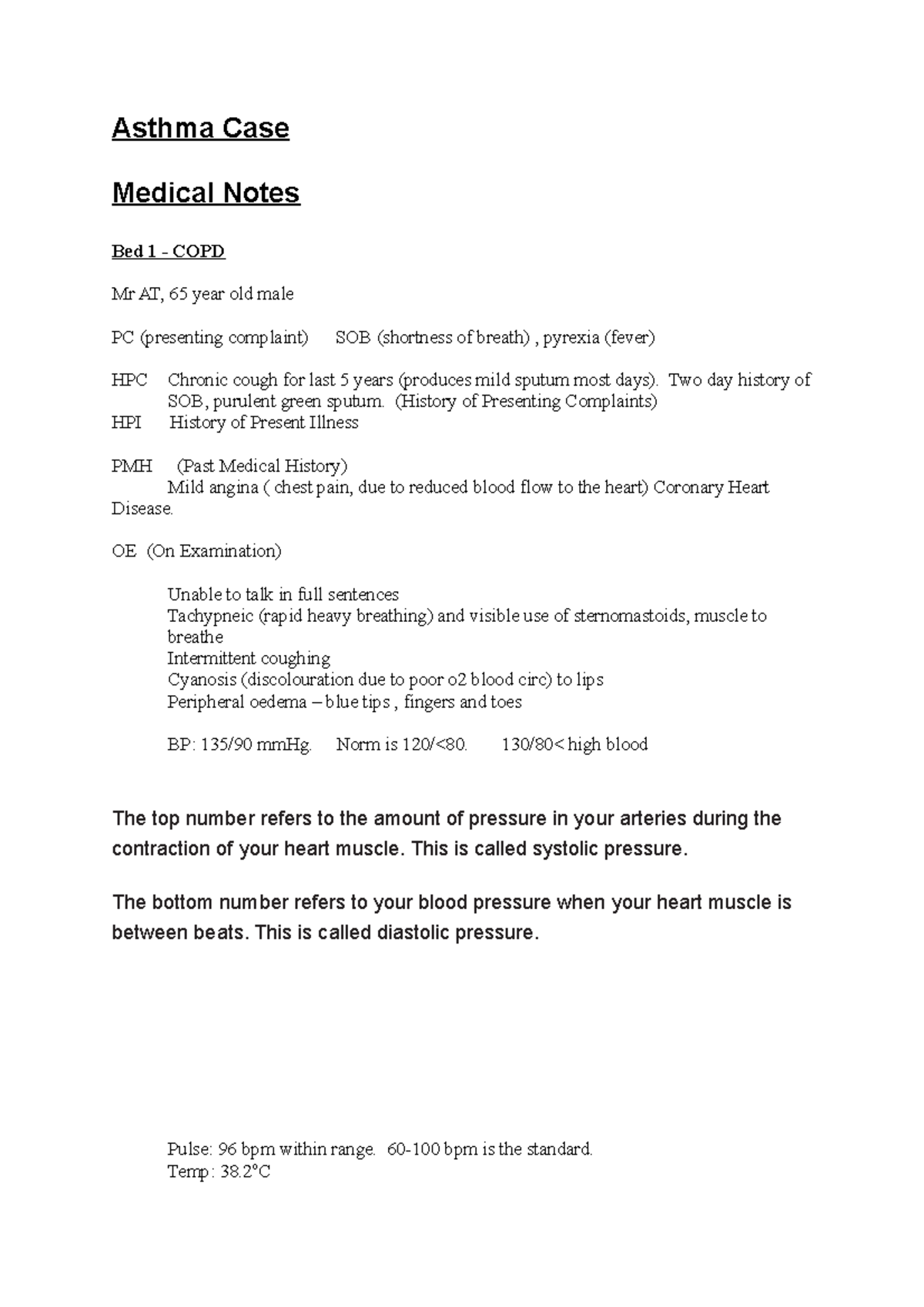 Asthma Case - PY266 Notes - Asthma Case Medical Notes Bed 1 - COPD Mr ...