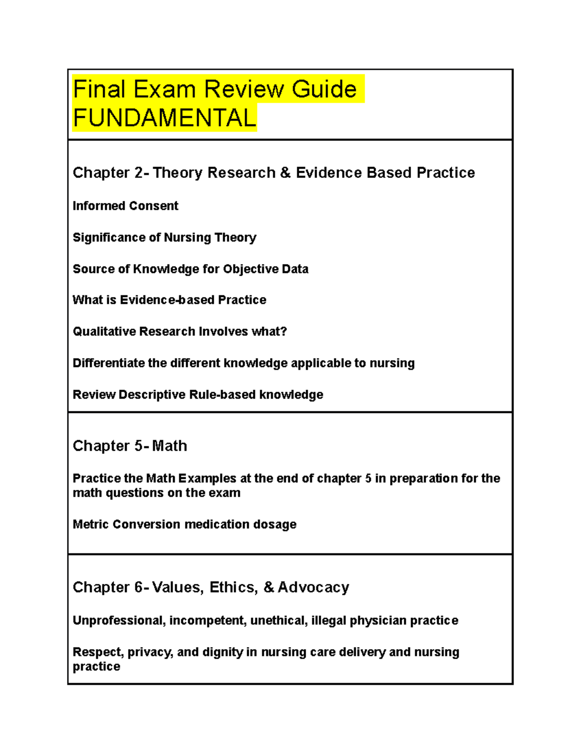Final Exam Review Guide Fundamental - Final Exam Review Guide ...
