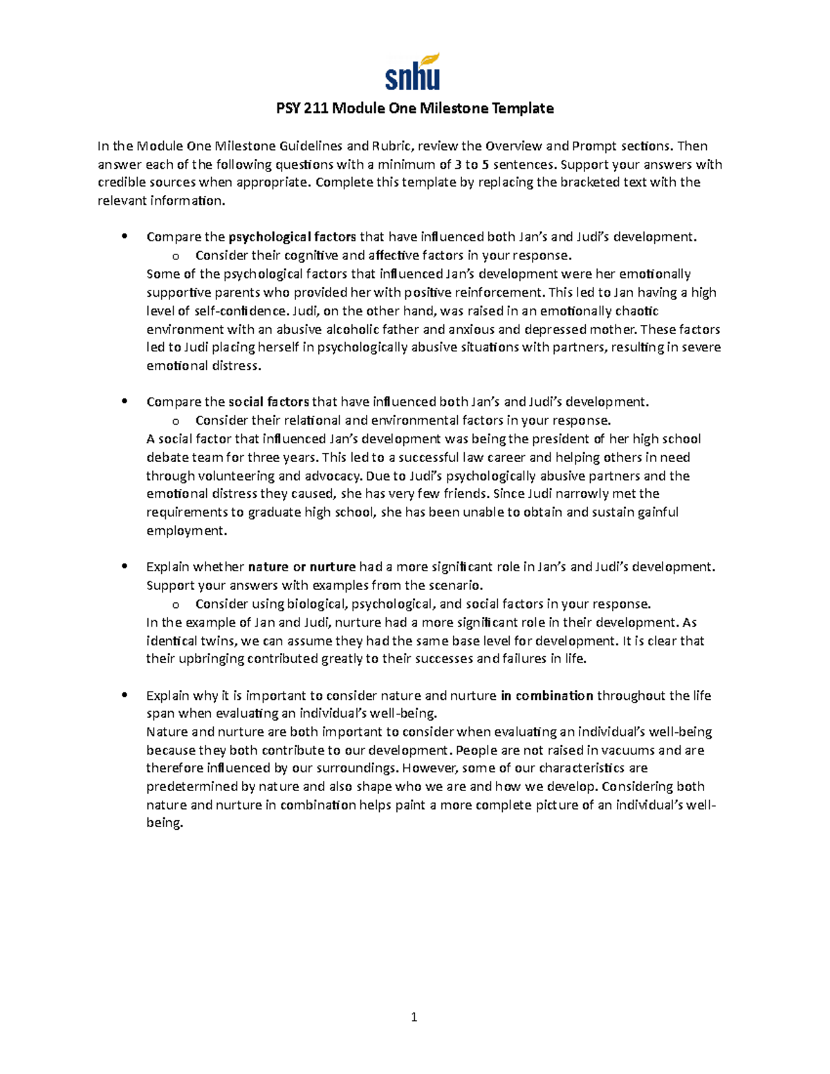 PSY 211 Module One Milestone Assignment - PSY 211 Module One Milestone ...