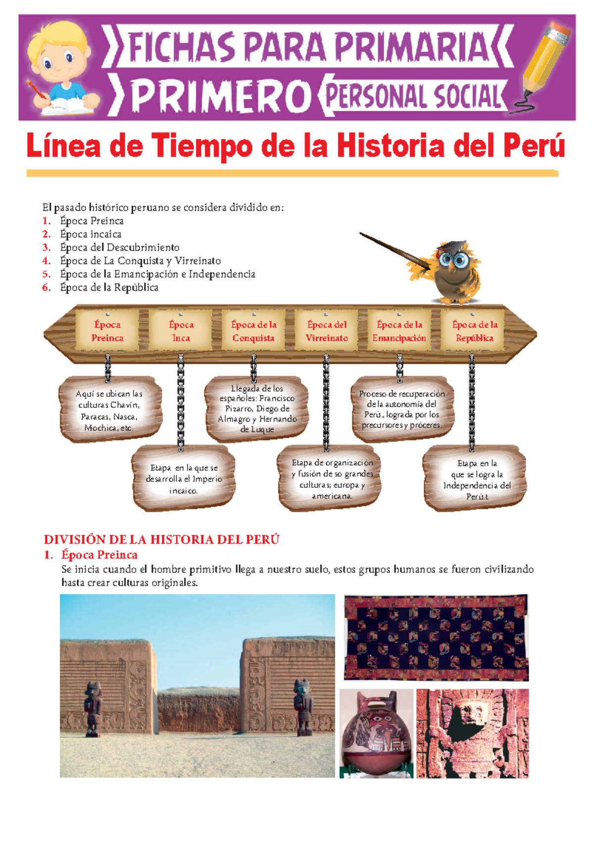 Línea de Tiempo de la Historia del Perú para Primer Grado de Primari - El pasado histórico ...