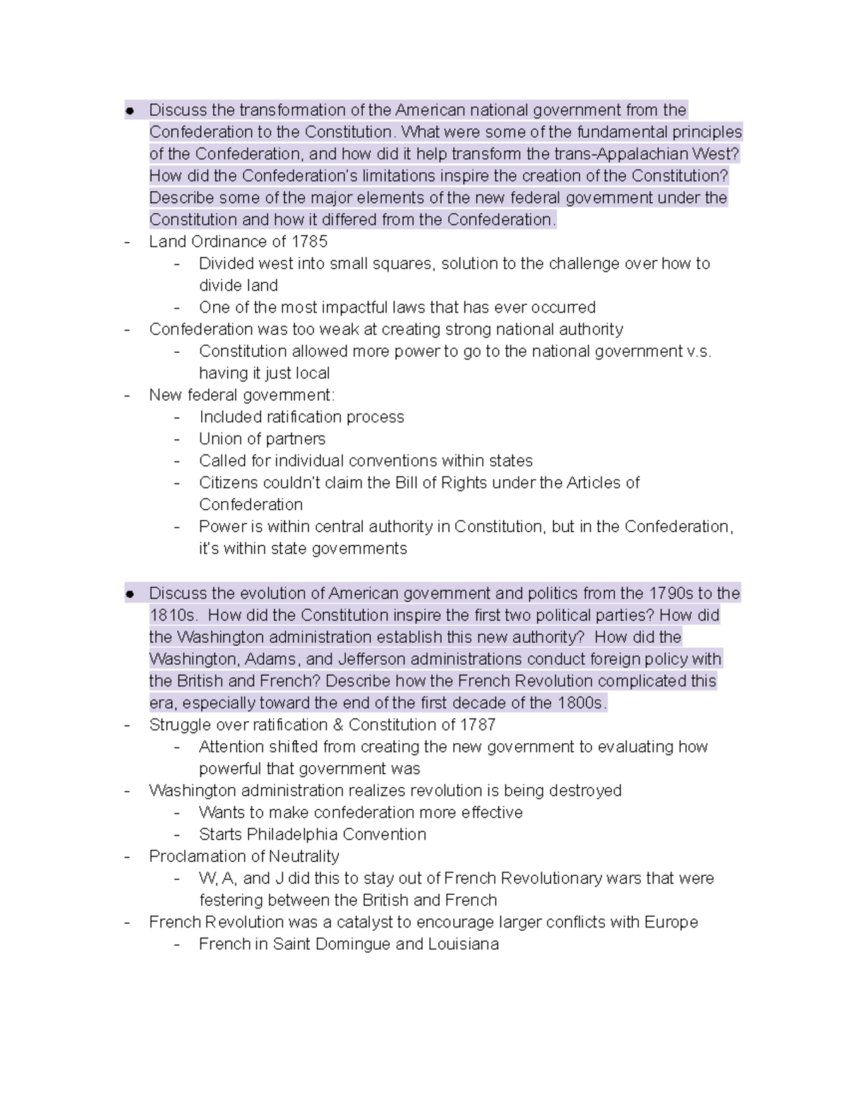 History Final Study Guide - Discuss the transformation of the American ...