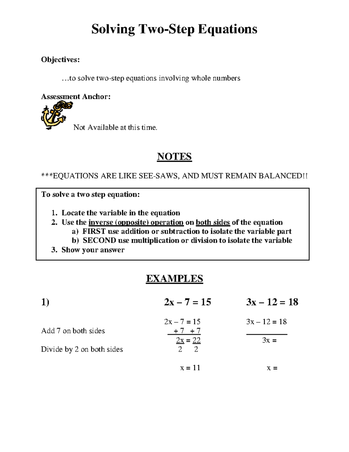 Notes - solving two step equations - Studocu