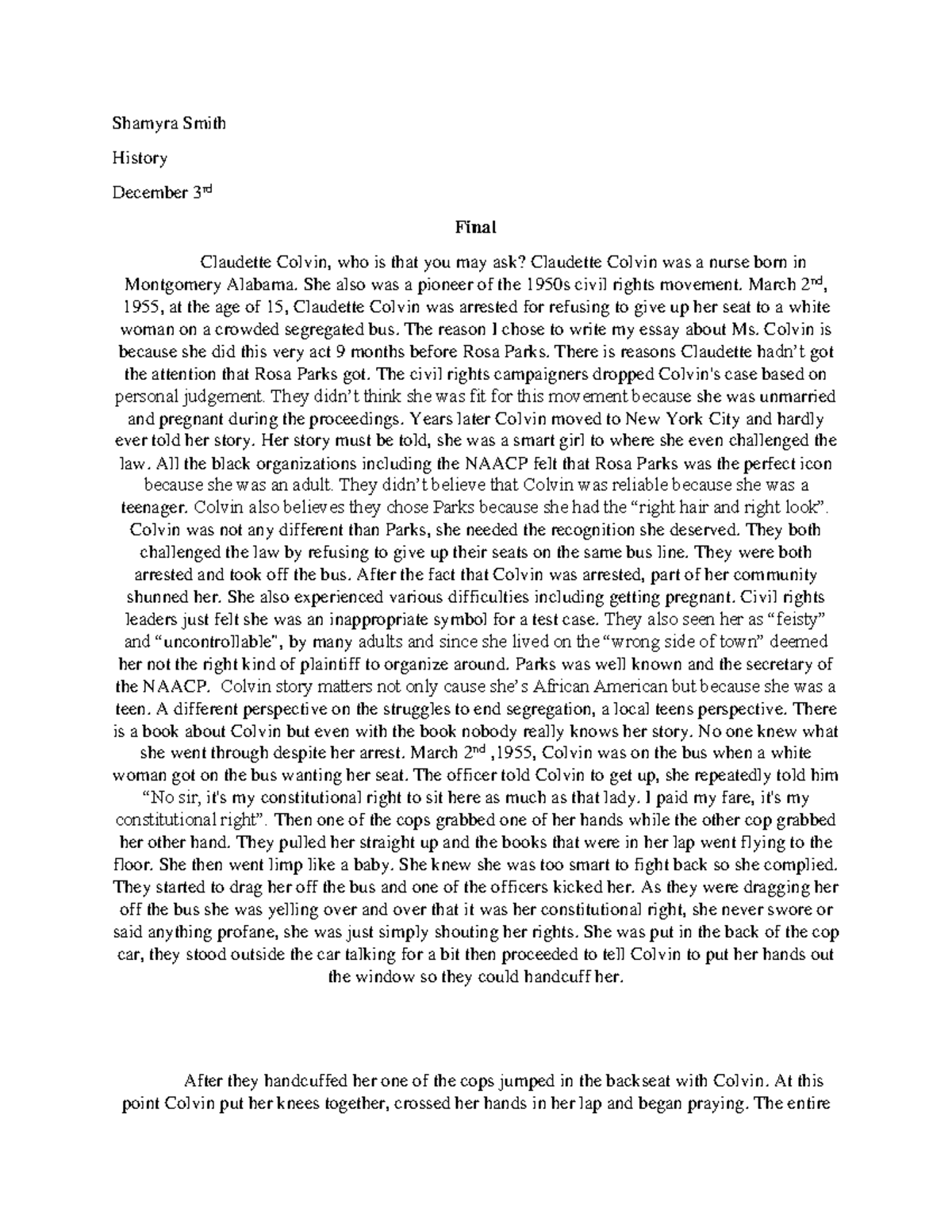 Document 14 - Work summary - Shamyra Smith History December 3rd Final ...