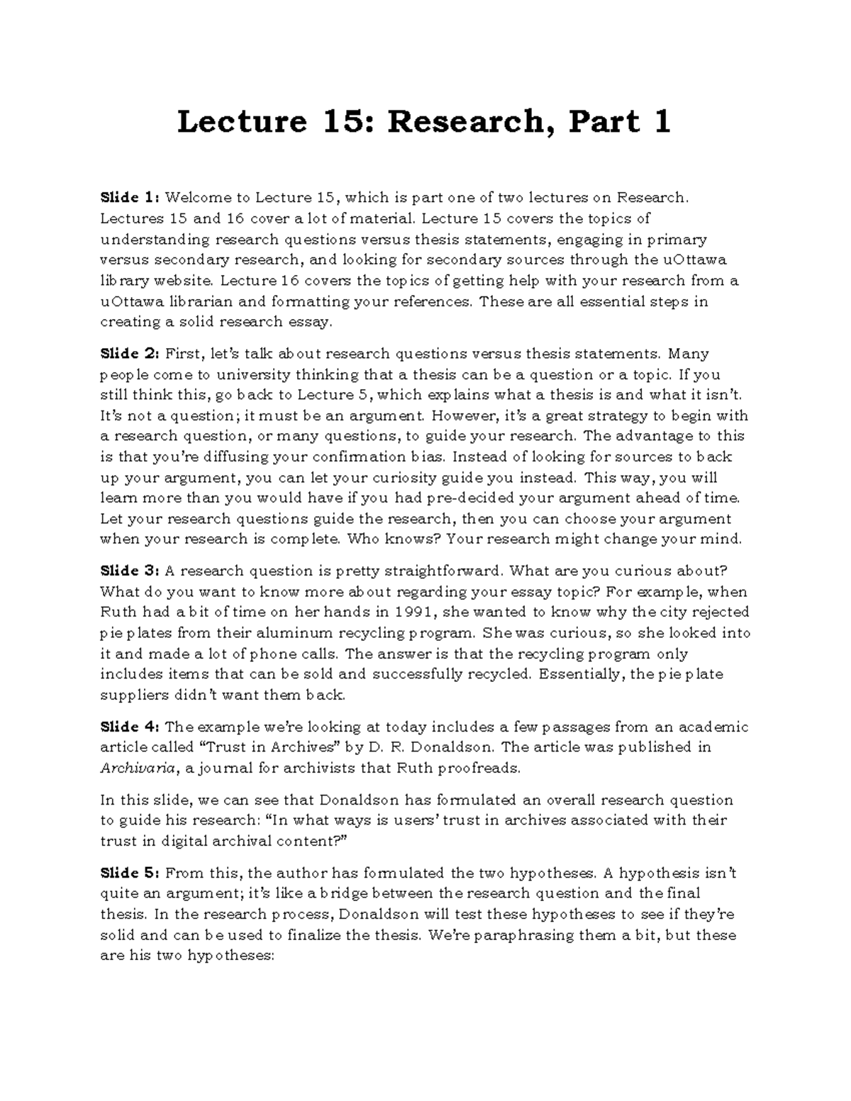 Lecture 15 Transcript Lecture 15 Research Part 1 Slide 1 Welcome To Lecture 15 Which Is