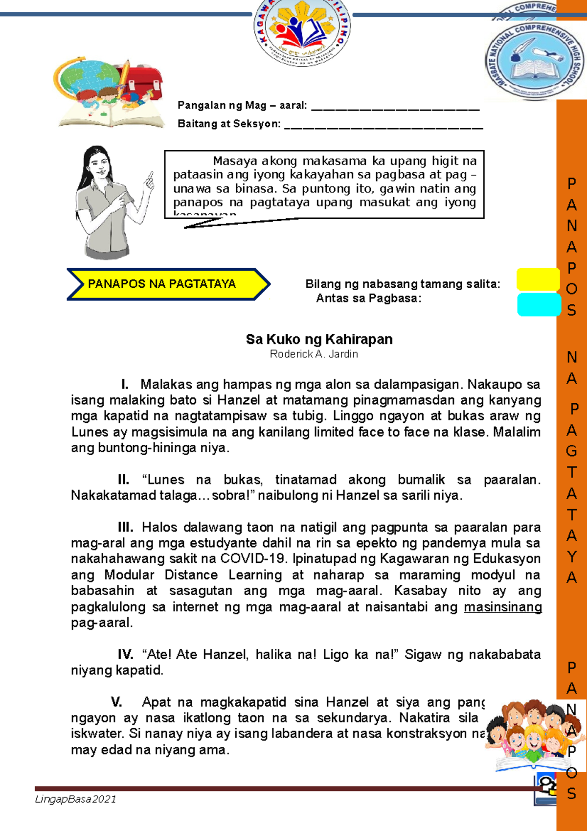 Panapos-na-Pagtataya -text - Pangalan ng Mag – aaral ...