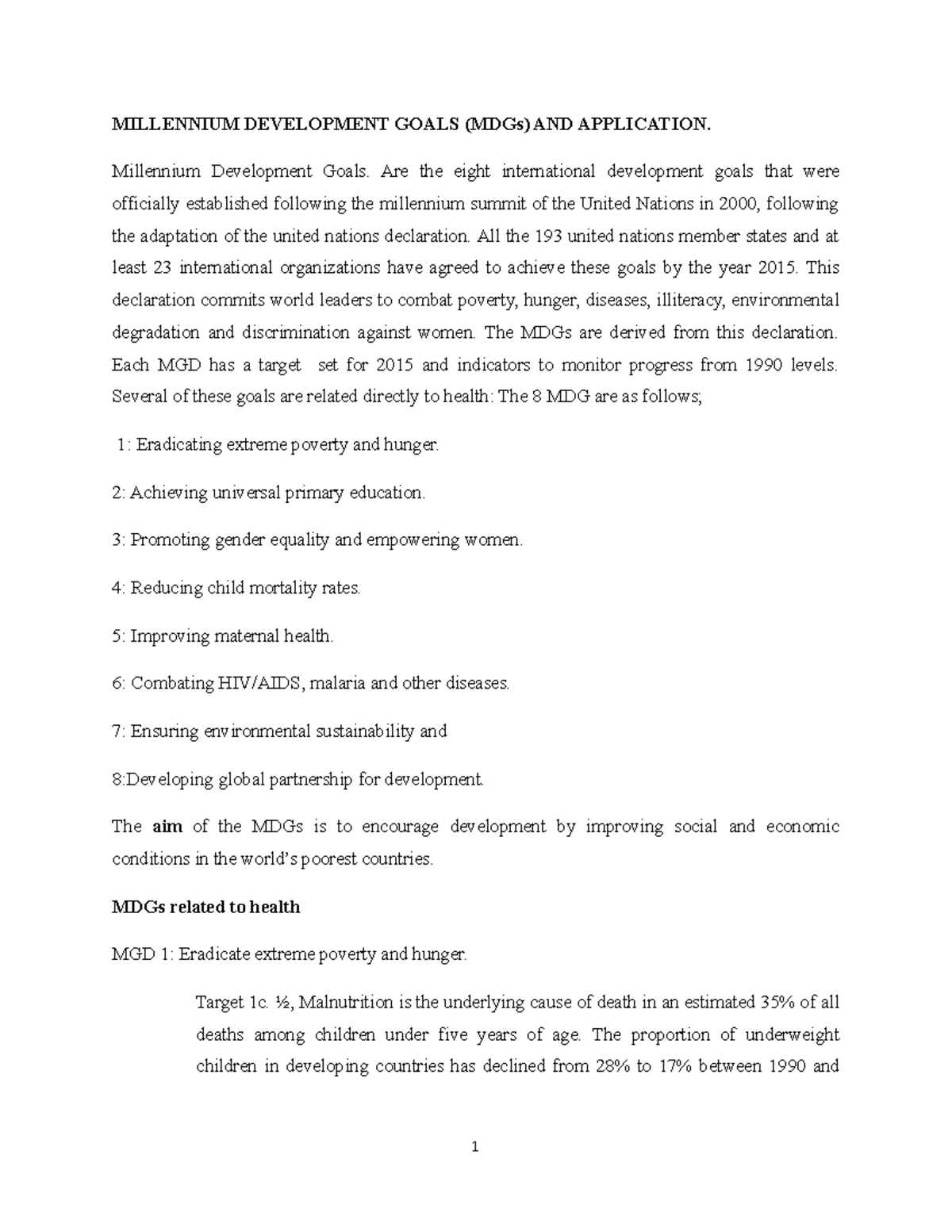 Millennium Development Goals-1 - MILLENNIUM DEVELOPMENT GOALS (MDGs ...
