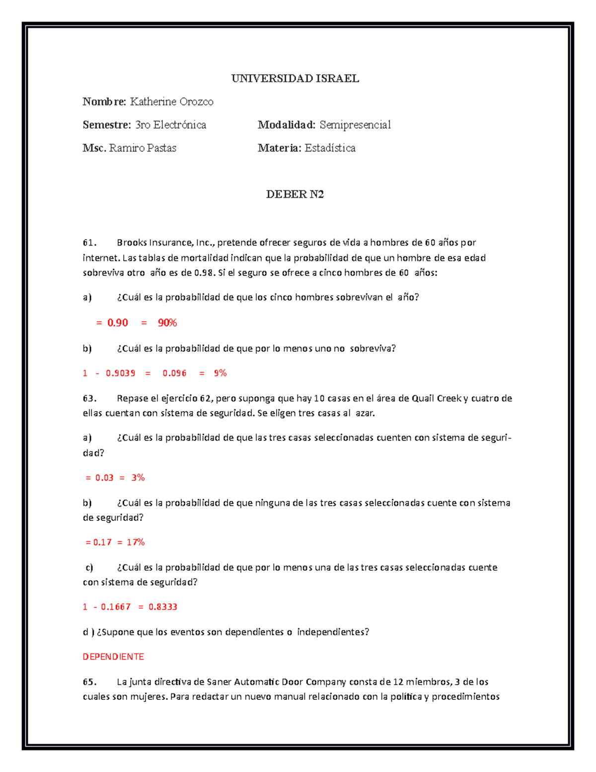 Ejercicios resueltos de fisica mecanica - UNIVERSIDAD ISRAEL Nombre ...