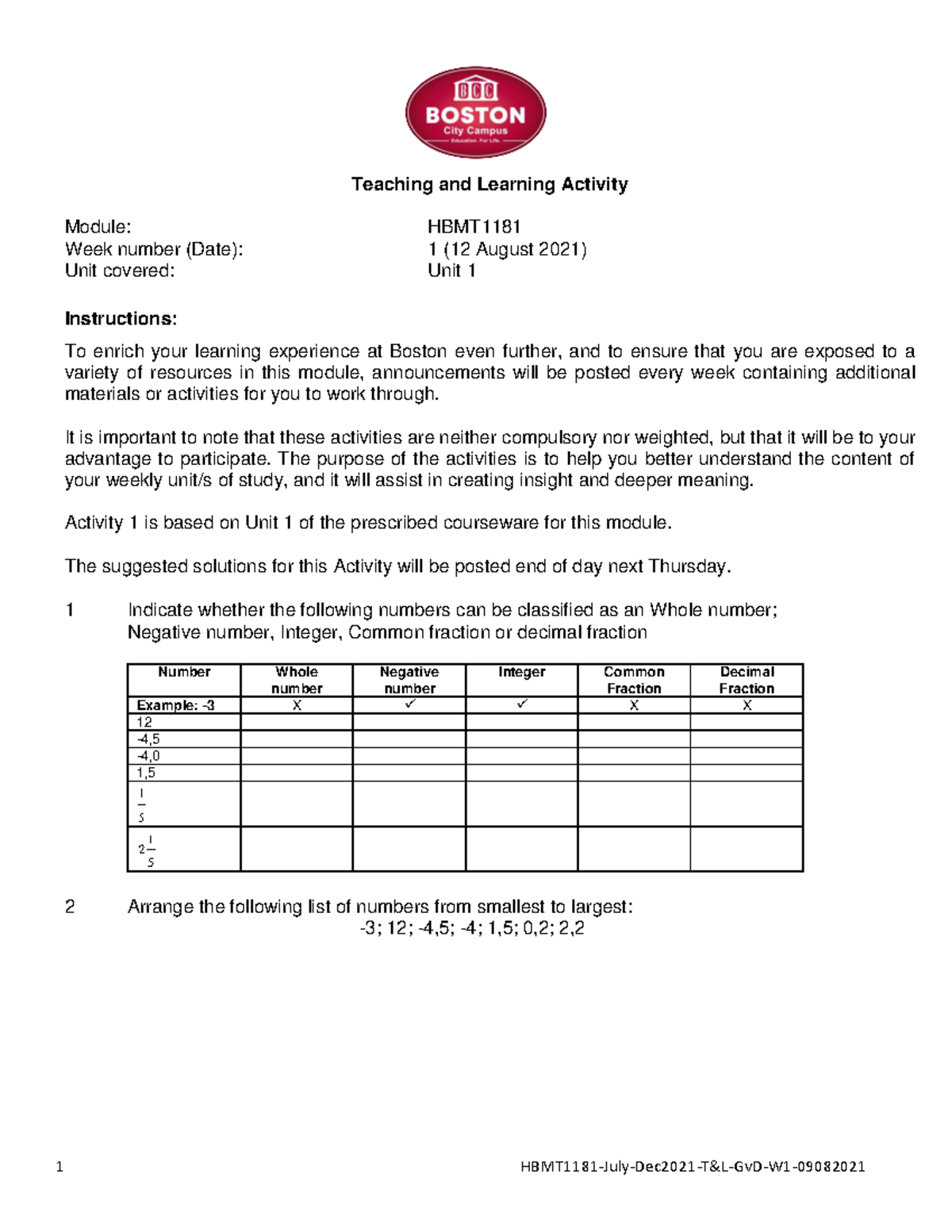 HBMT1181 July Dec2021 W1 - 1 HBMT1181-July-Dec2021-T&L-GvD-W1- Module ...