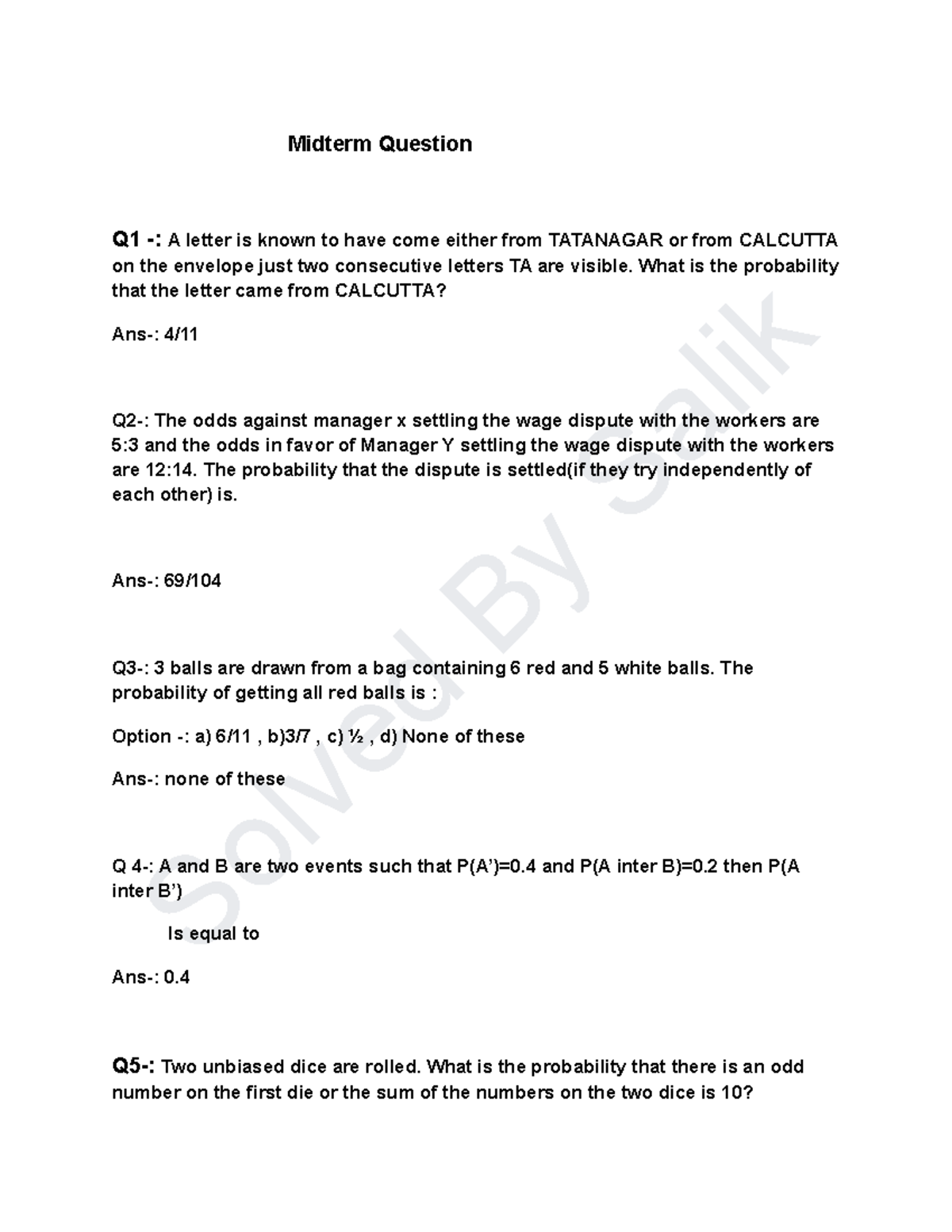 Math Important Question - Solved By Salik Midterm Question Q1 -:A ...