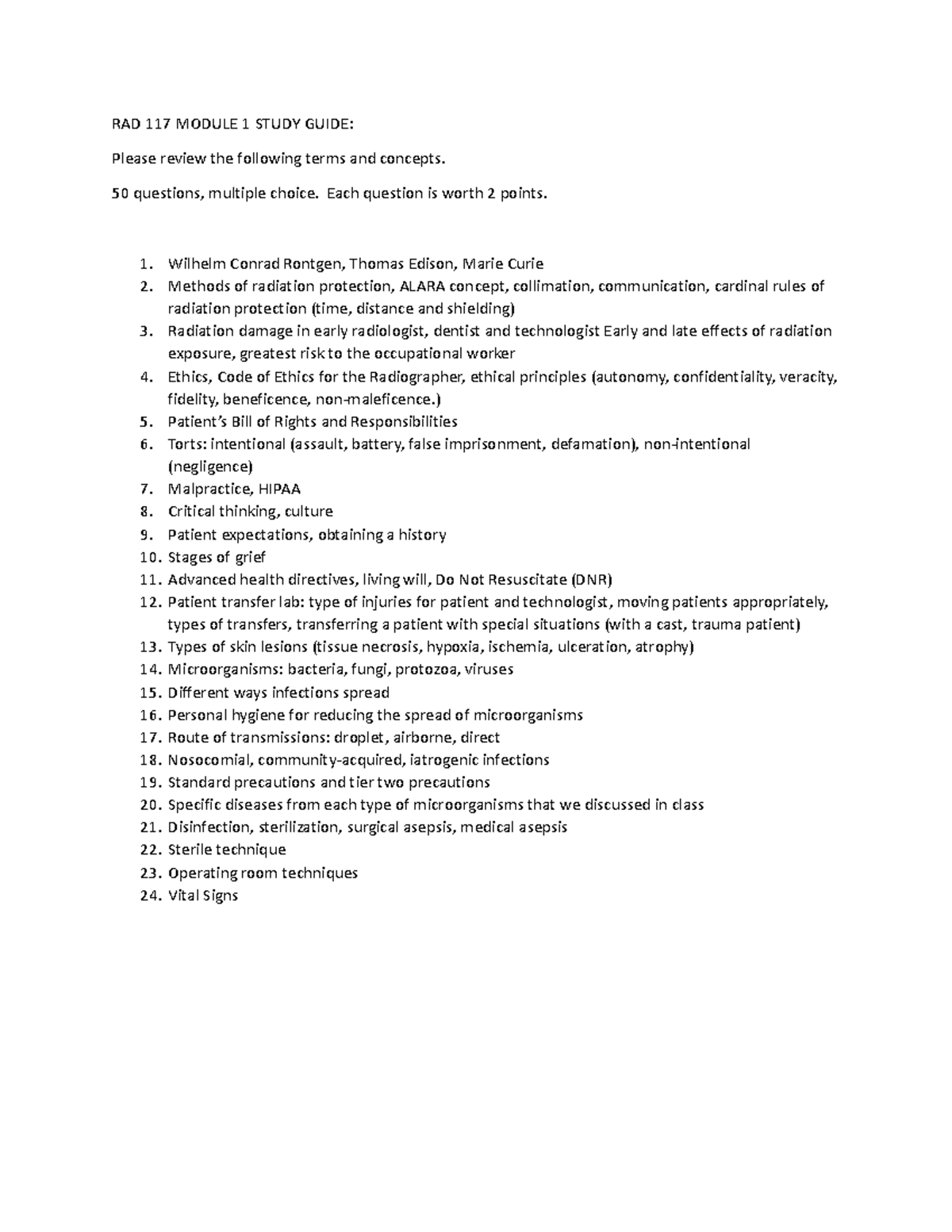 RAD 117 Module 1 Study Guide - RAD 117 MODULE 1 STUDY GUIDE: Please ...
