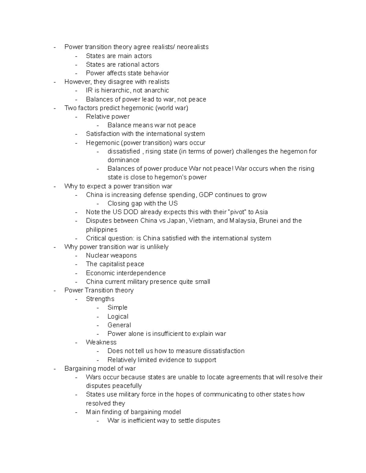 Power Transition theory - Studocu