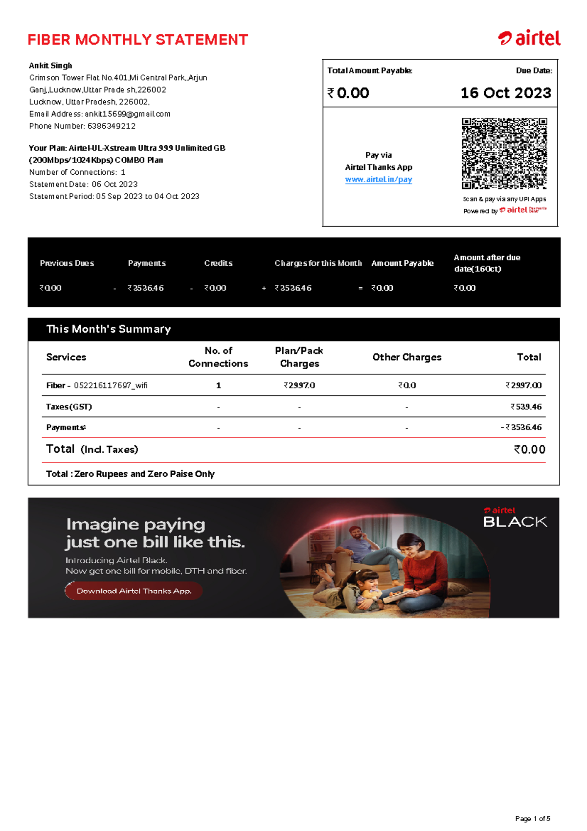 DSL Bill 052216117697 wifi HT2409I005435511 - FIBER MONTHLY STATEMENT ...