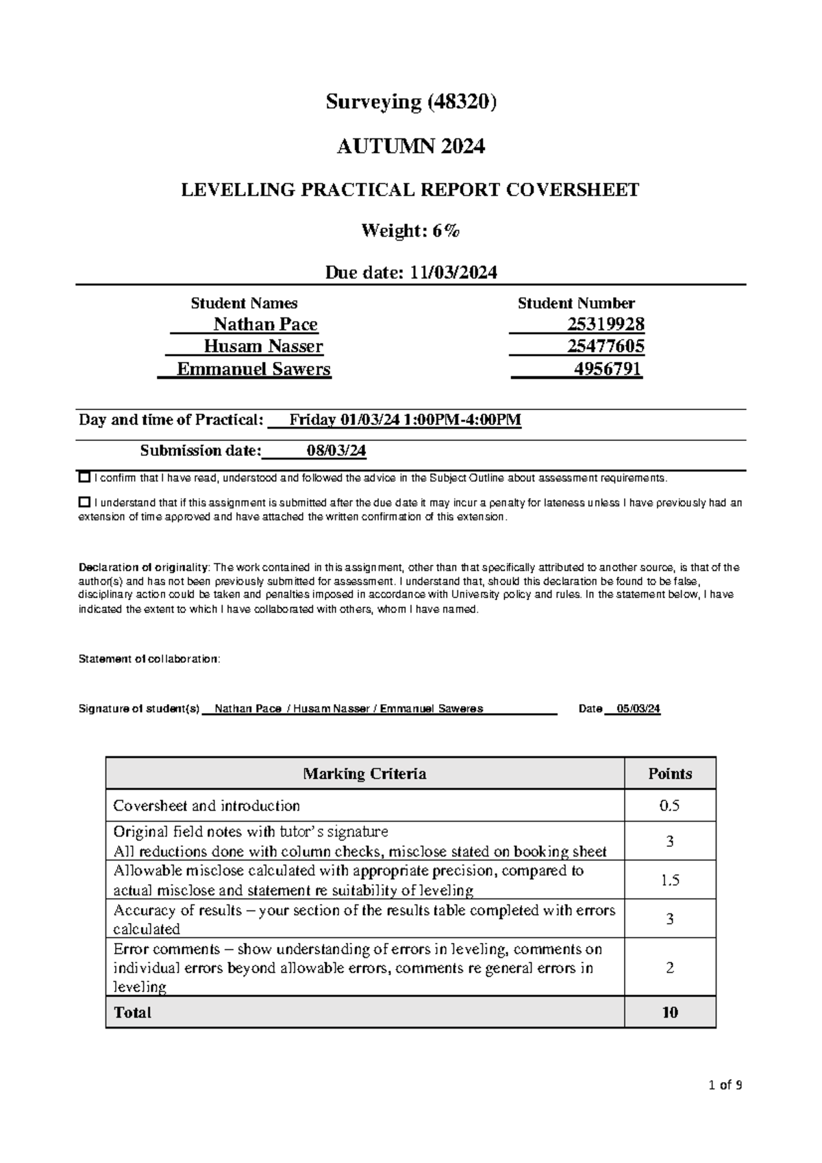 This is a task for uni - Surveying ( 4832 0) AUTUMN 2024 LEVELLING ...