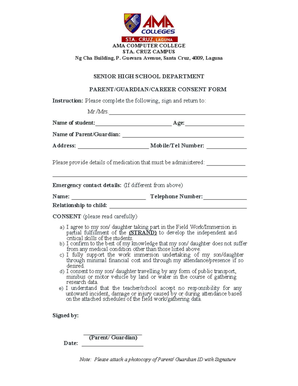 Shswi-Consent-form - ba - AMA COMPUTER COLLEGE STA. CRUZ CAMPUS Ng Cha ...