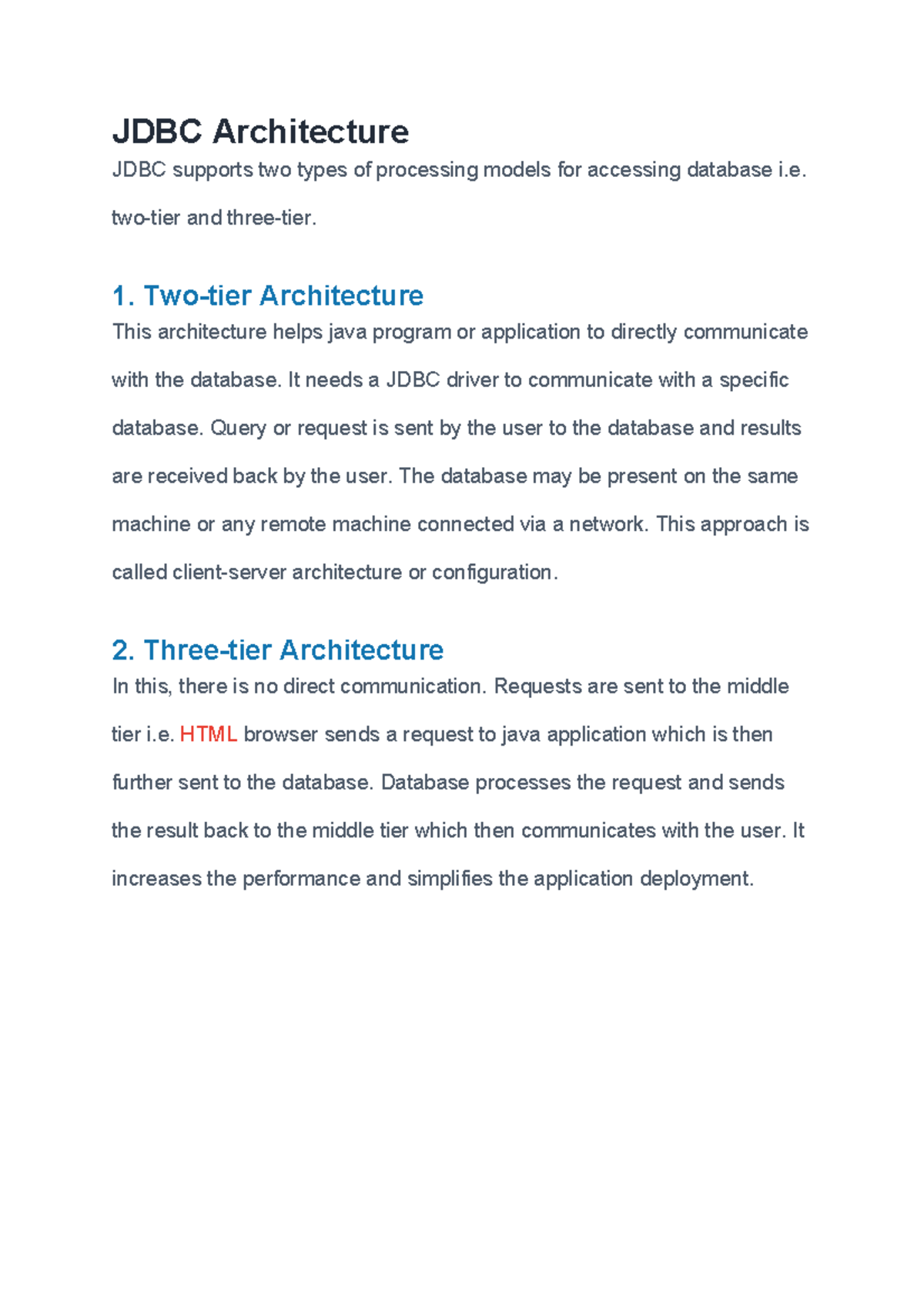 JDBC Architecture - Hshs - JDBC Architecture JDBC supports two types of ...