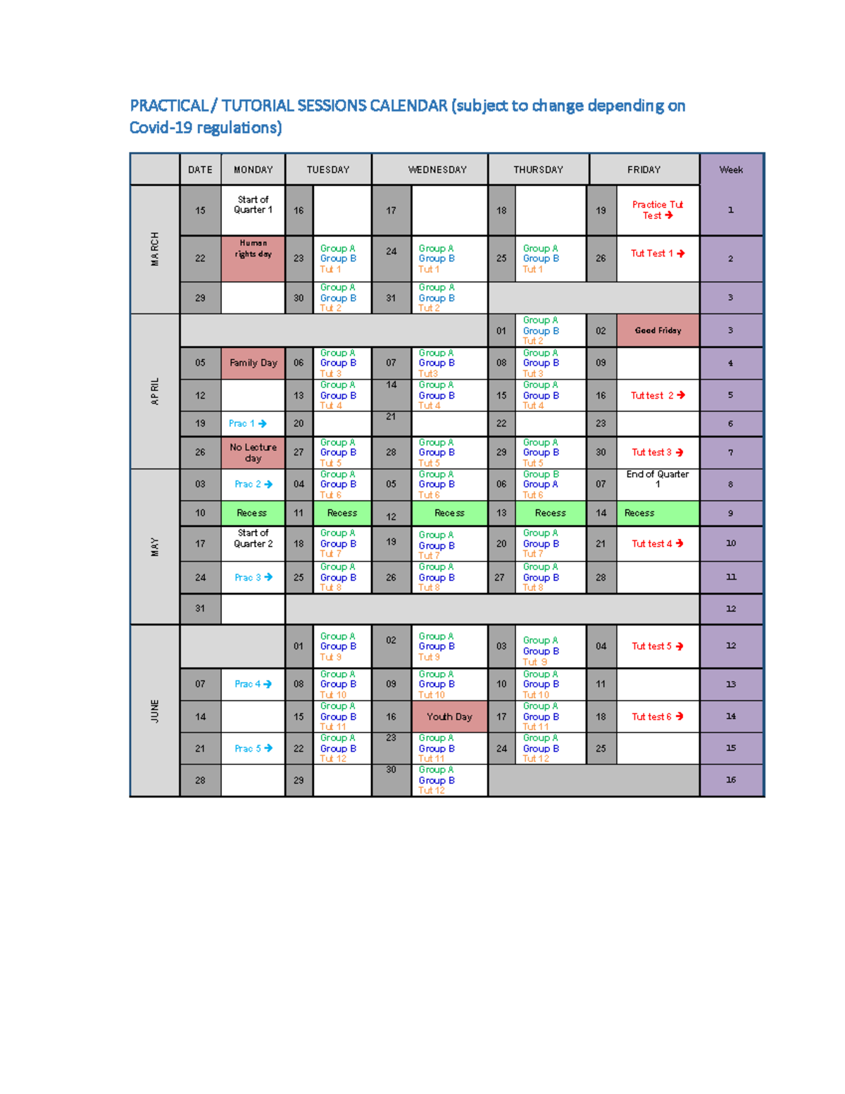 CMY 117 Tutorials and Practicals Calendar - PRACTICAL / TUTORIAL ...