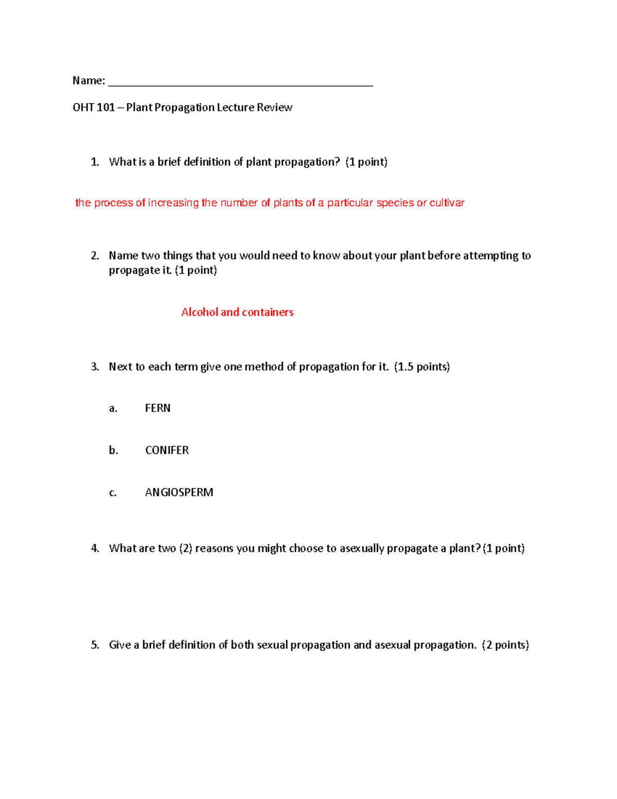OHT 101 exam 1 review 3 - Project Worksheet - Name
