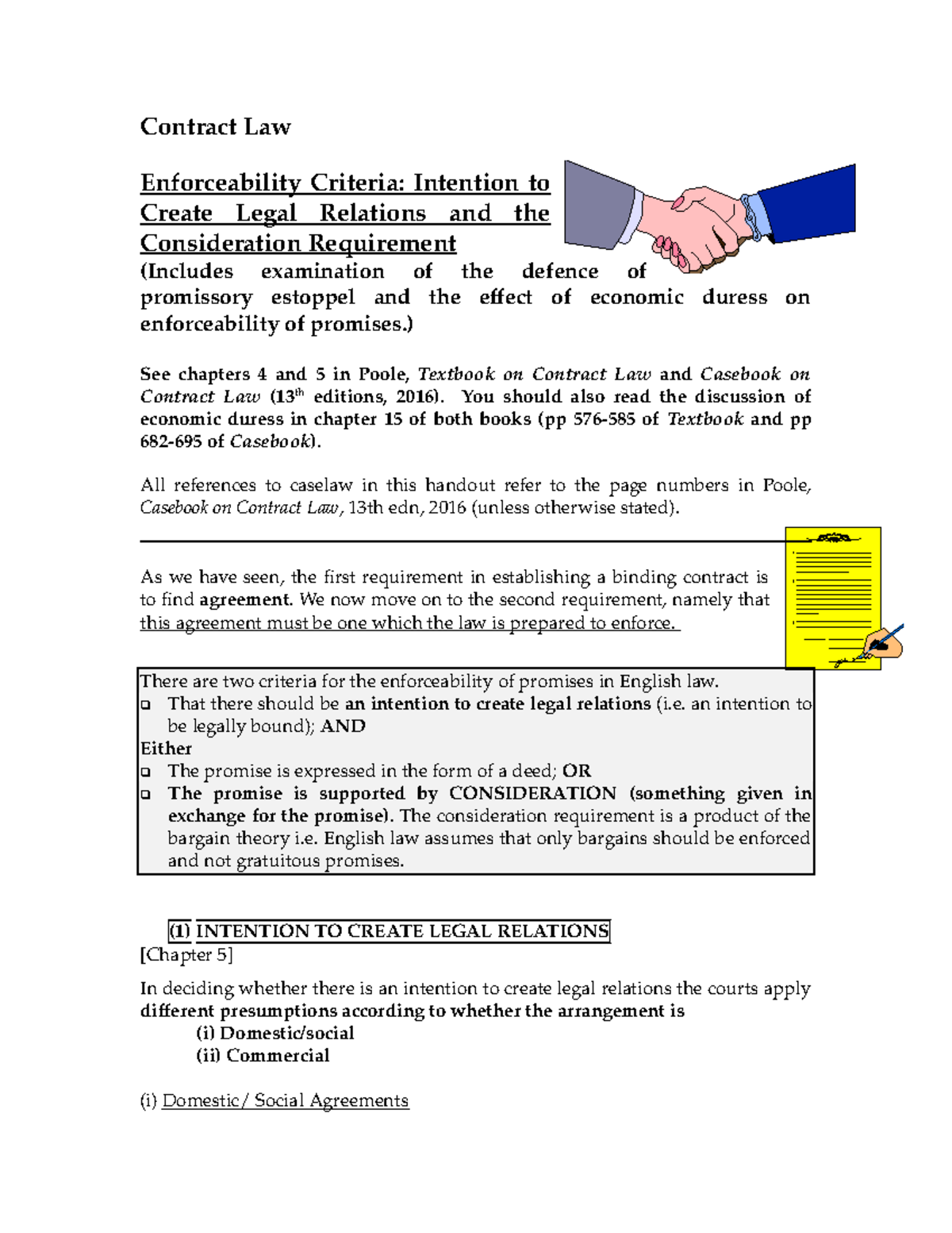 Enforceability Lecture Outline 2017-18 - Contract Law Enforceability ...