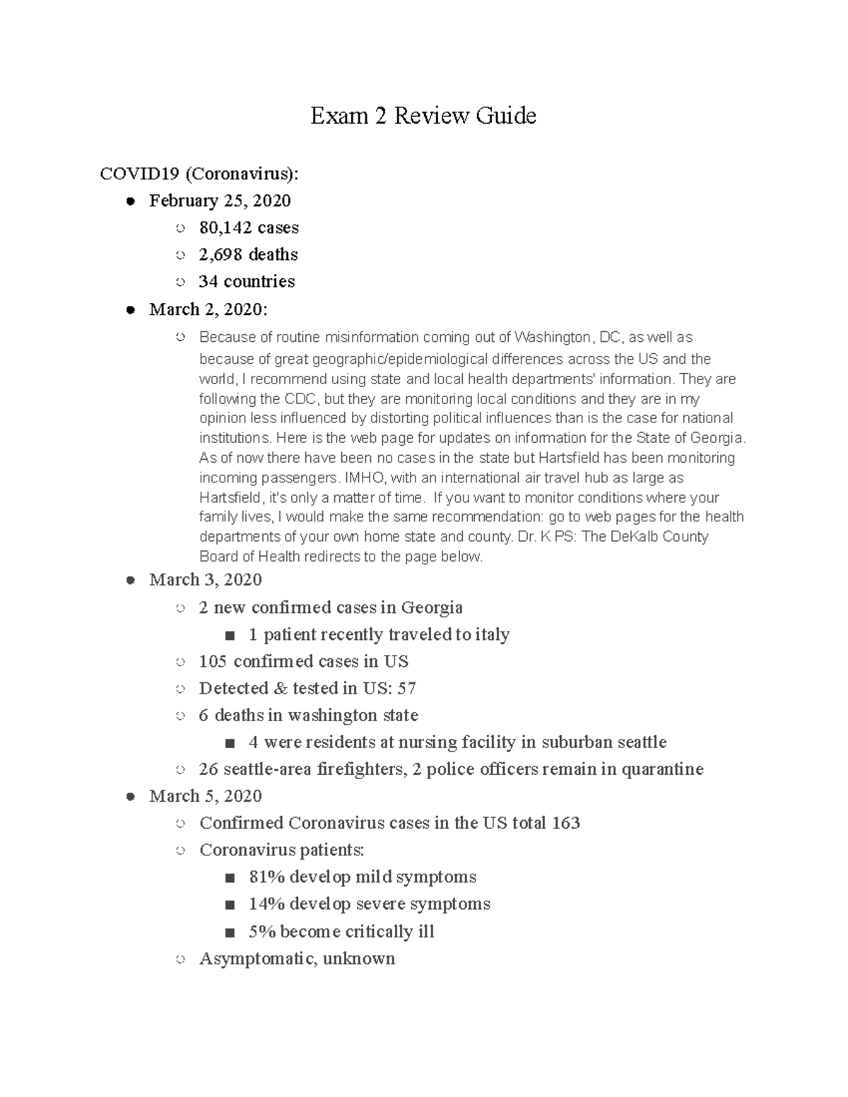 Exam 2 Review - Dr. Konner - Exam 2 Review Guide COVID19 (Coronavirus ...