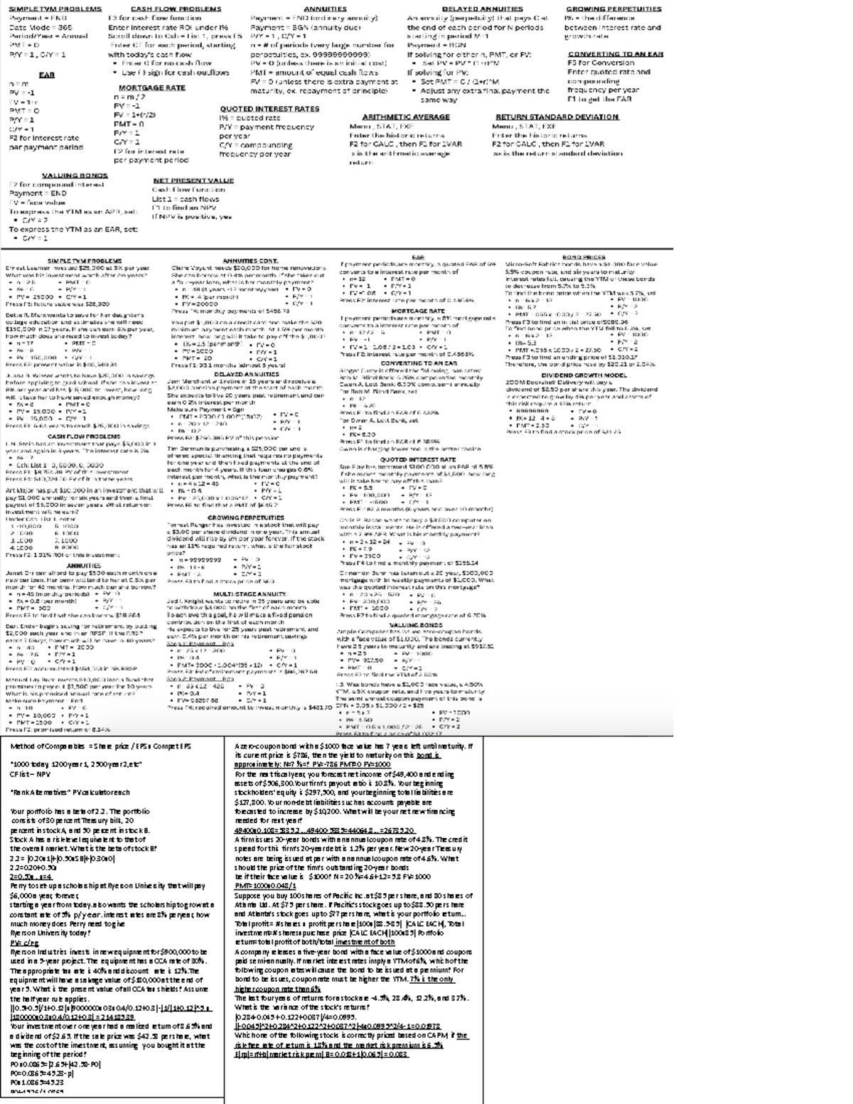 FIN 300 Formula Sheet - A zero-coupon bond with a $1000 face value has ...