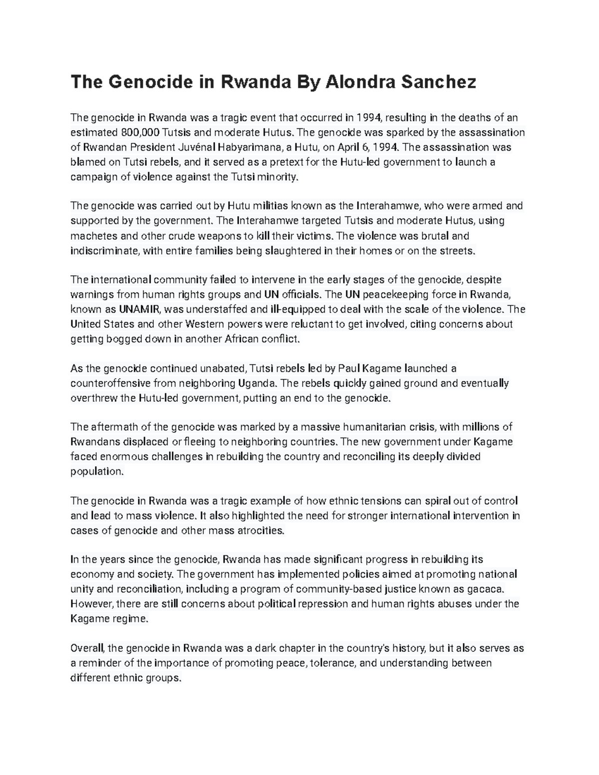 The Genocide in Rwanda essay - The genocide was sparked by the ...