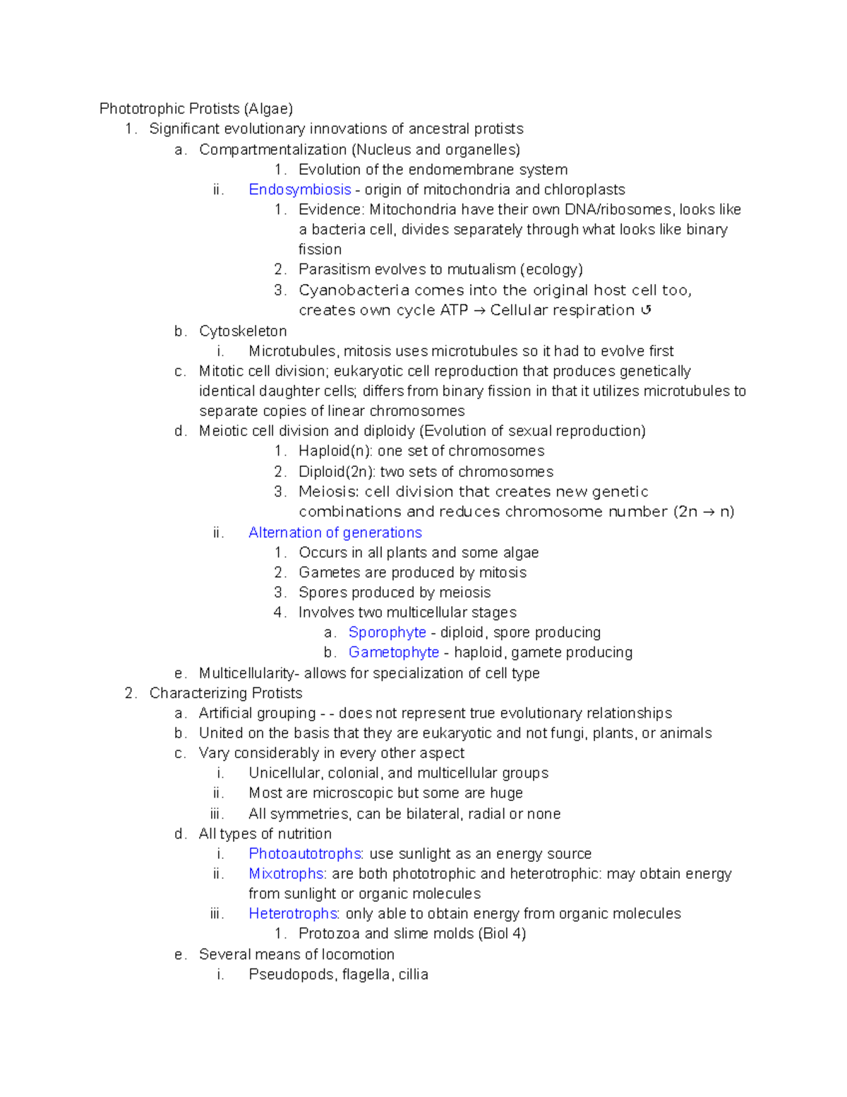 3.5 Phototrophic Protists (Algae) - Significant evolutionary ...