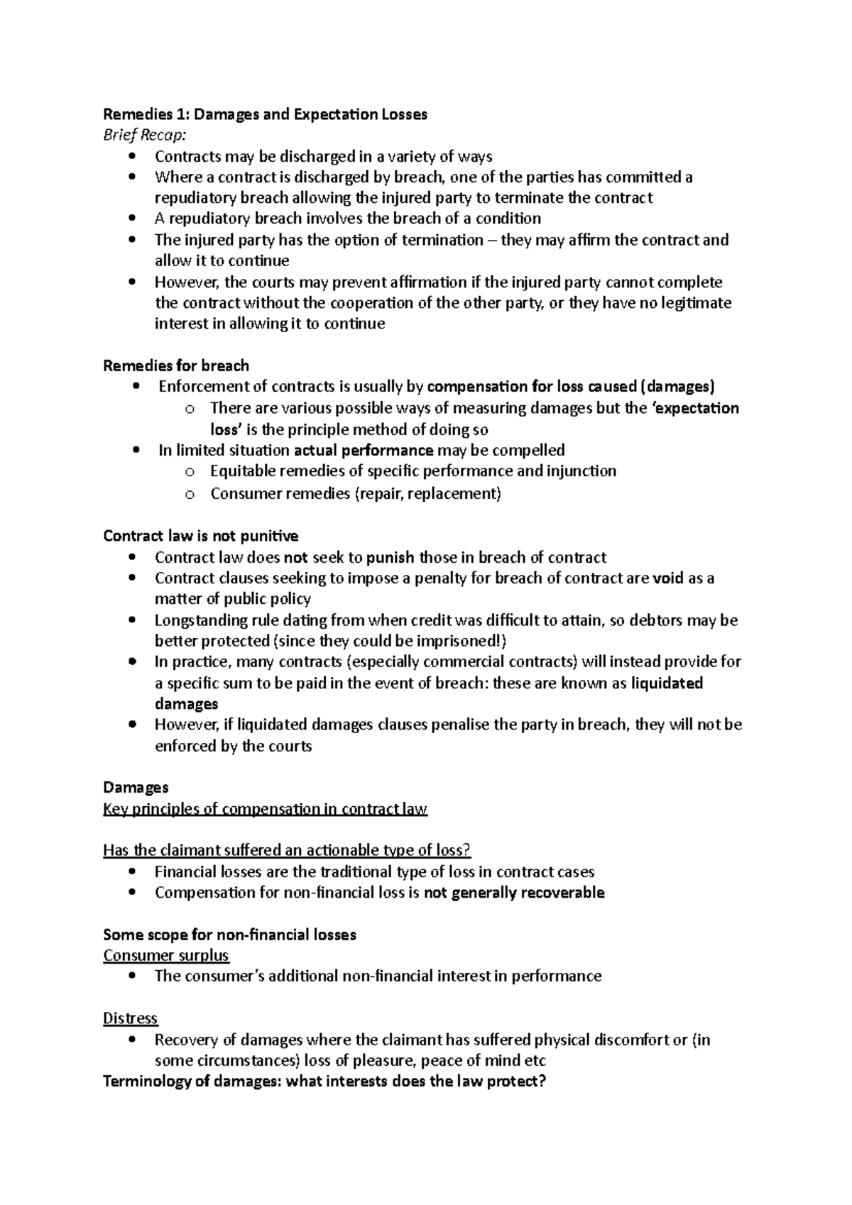 Damages and Expectation Losses - Remedies 1: Damages and Expectaion ...