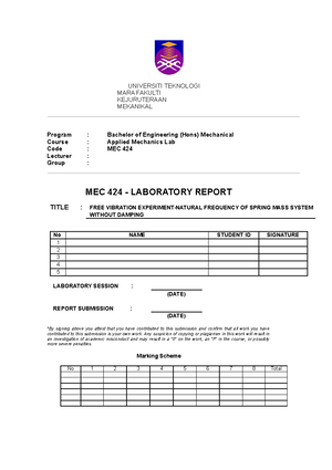 Torsion Test LAB Report - FACULTY OF MECHANICAL ENGINEERING Programme ...
