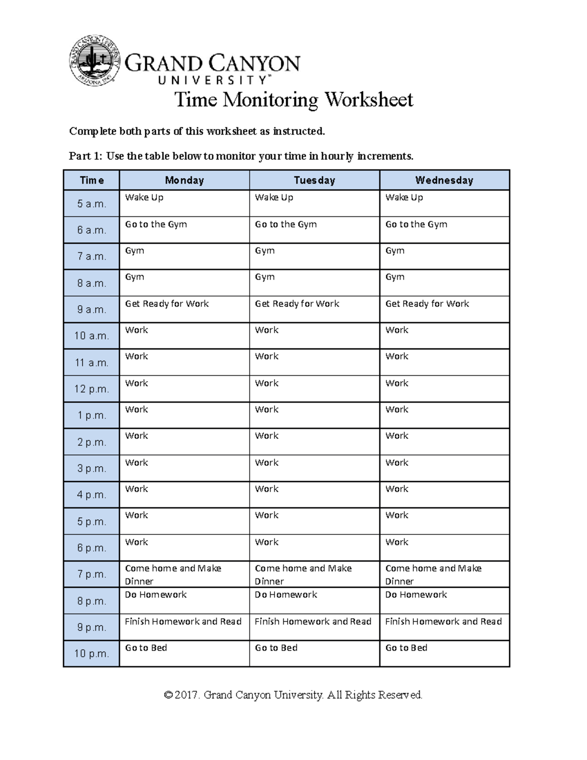 TIme Monitoring Worksheet - Time Monitoring Worksheet Complete both ...