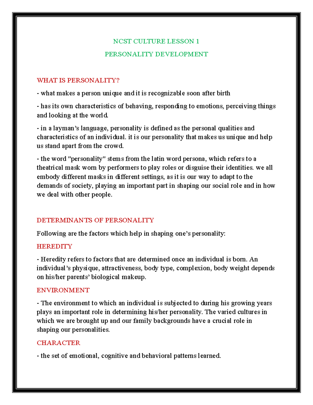 NCST Culture - personality development, determinants of personality ...