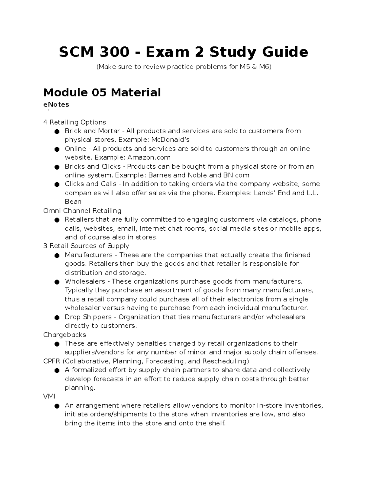 Docx - SCM300 Exam 2 Study Guide - SCM 300 - Exam 2 Study Guide (Make ...