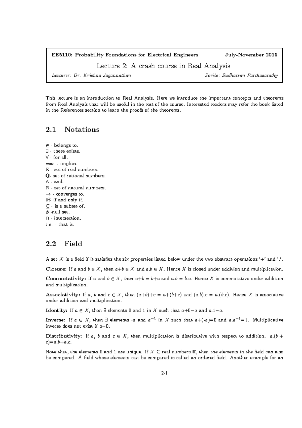 Lecture 2 Realanalysis - EE5110: Probability Foundations for Electrical Engineers July-November ...
