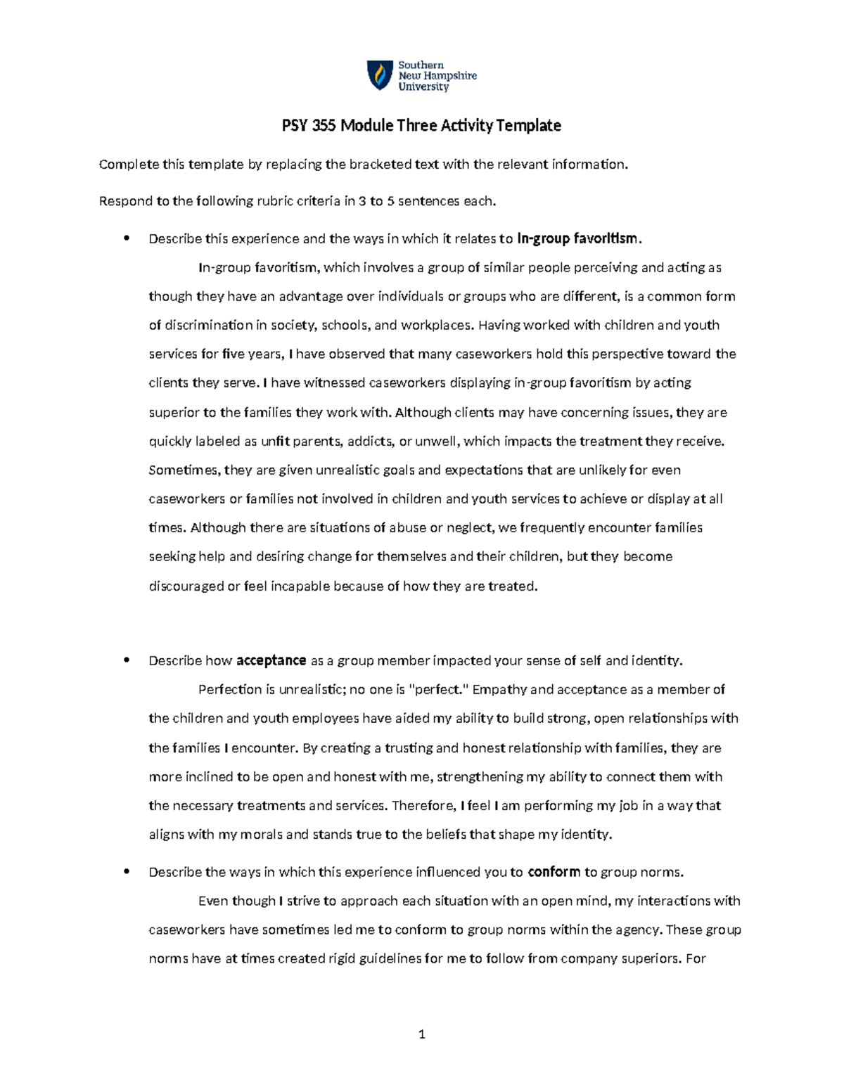 PSY 355 Module Three Activity Template - PSY 355 Module Three Activity Template Complete this ...