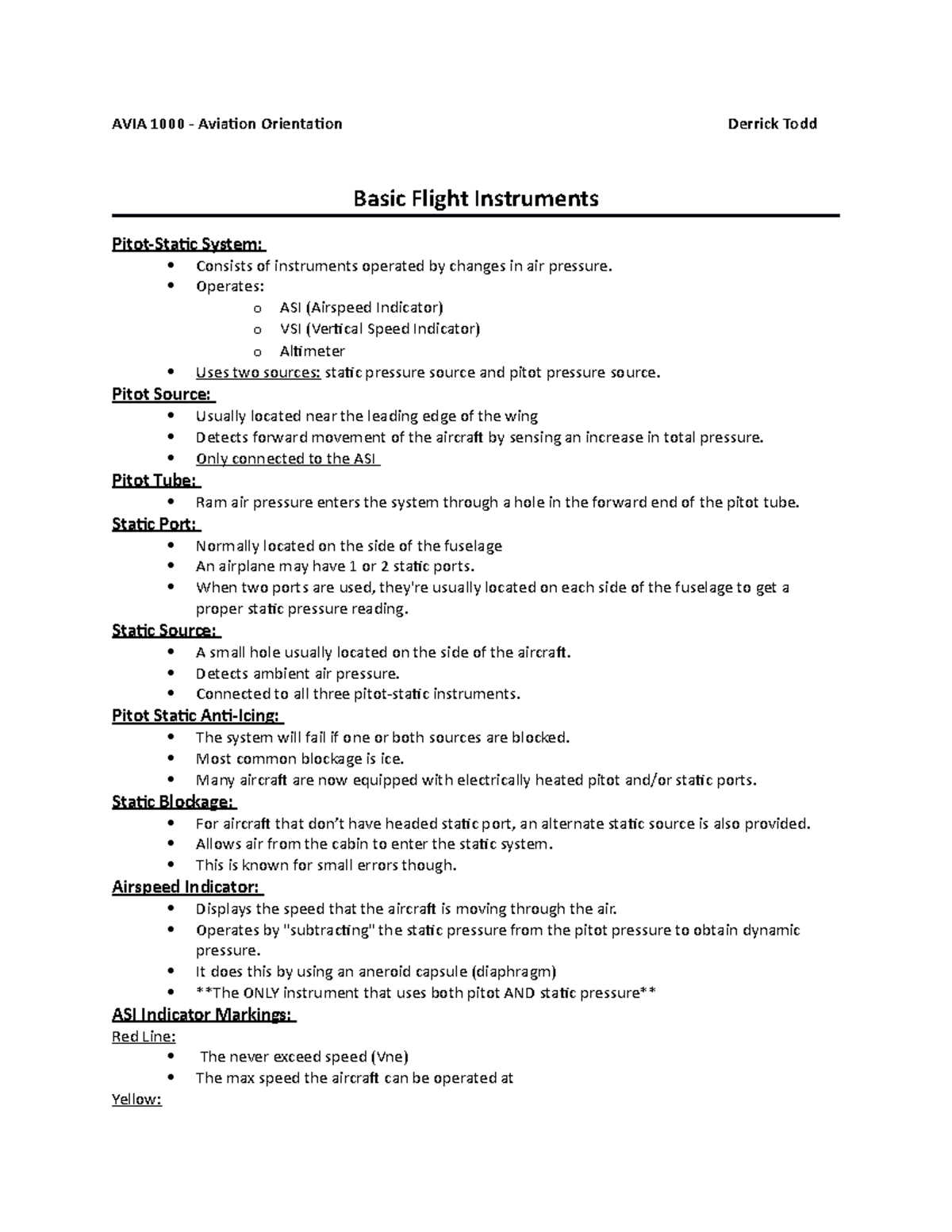 Basic Flight Instruments - AVIA 1000 - AVIA 1000 - Aviation Orientation ...