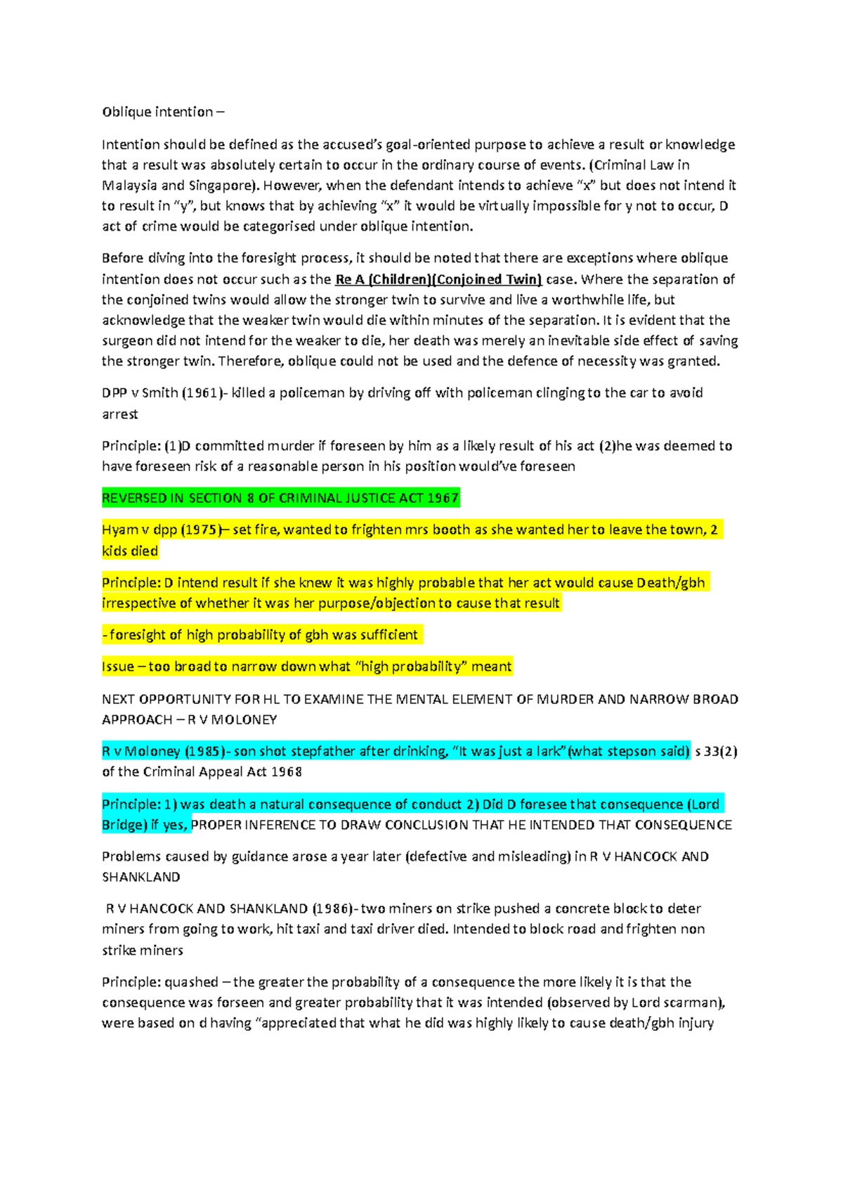 Notes - Oblique intention – Intention should be defined as the accused ...