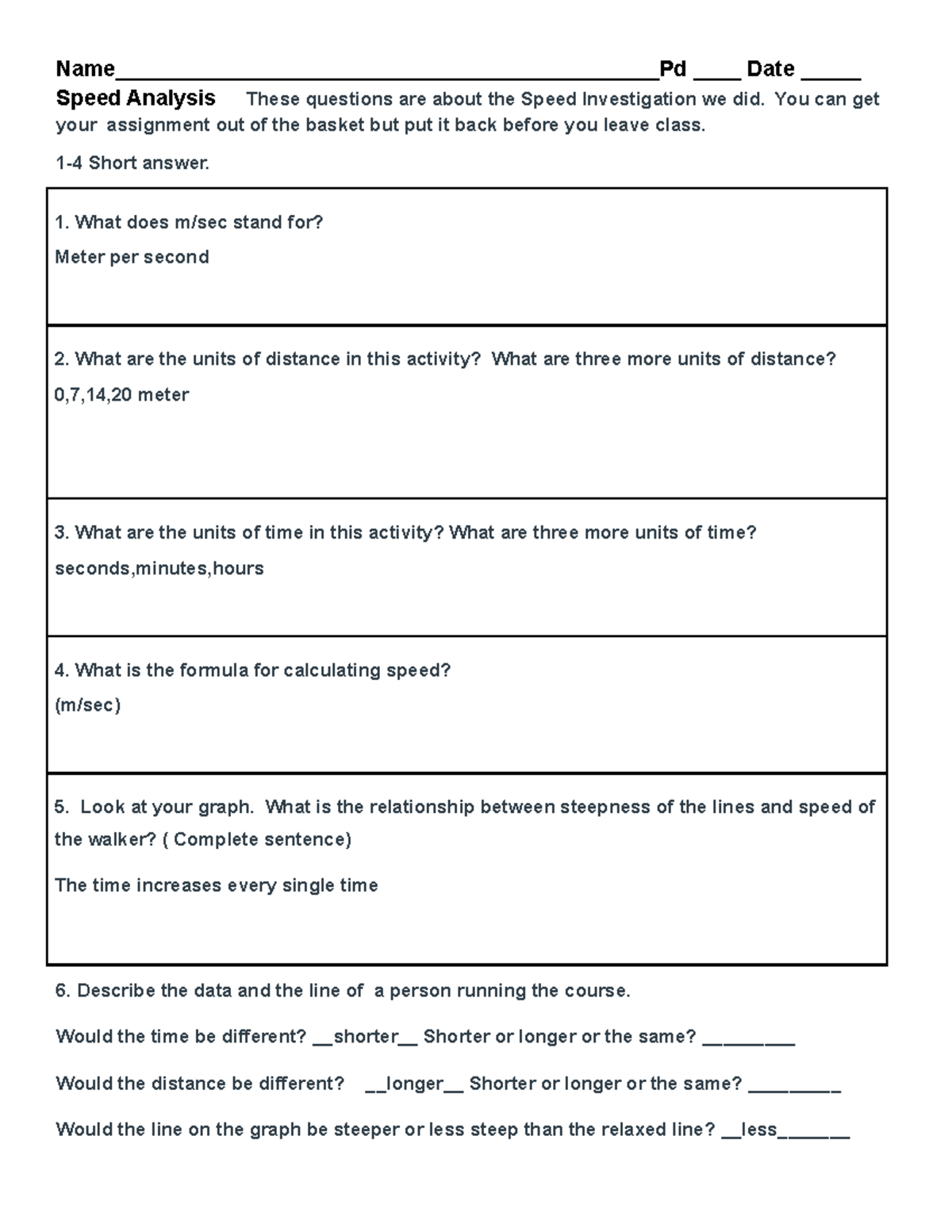 Speed Investigation questions - Name ...