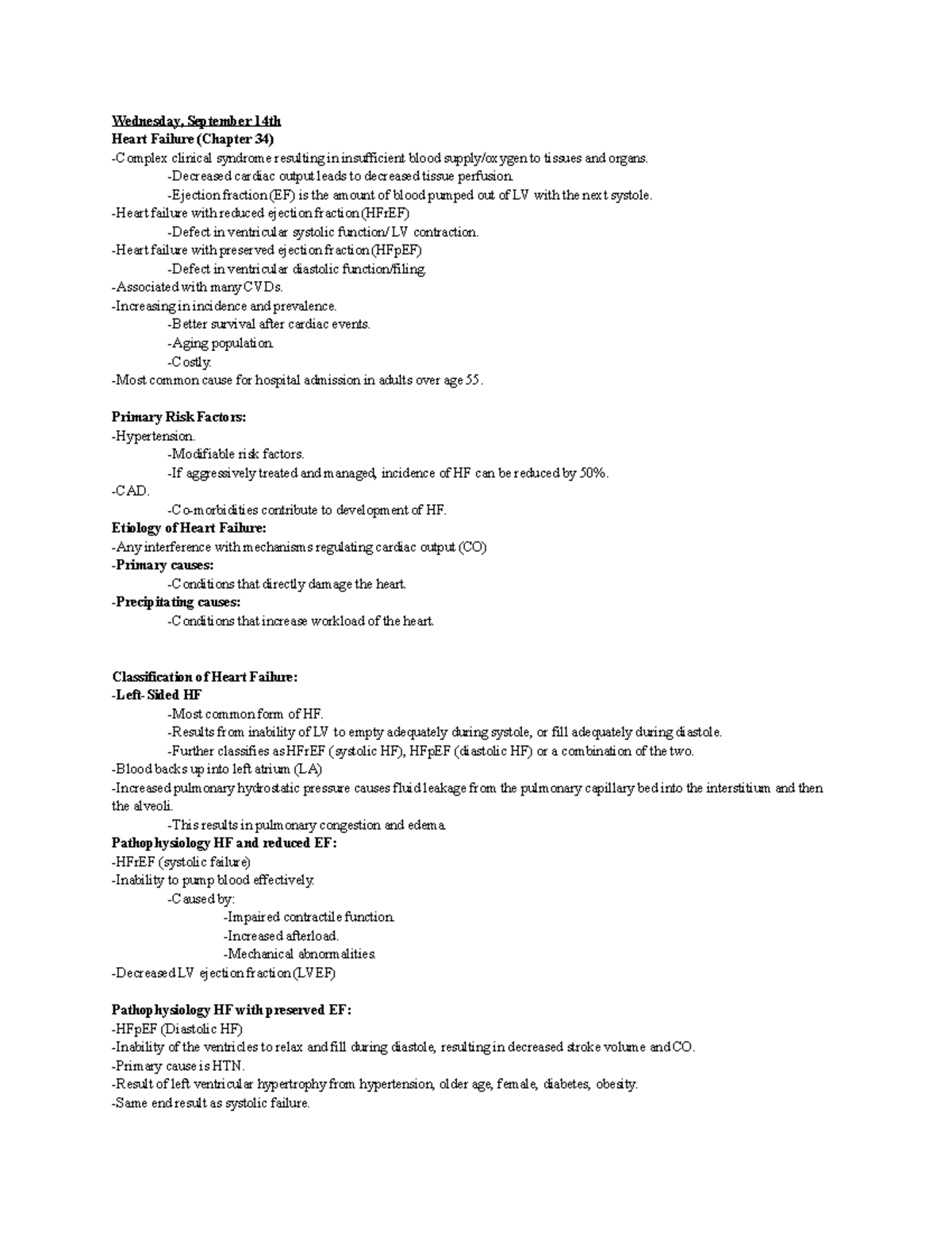 Chpt 34 Heart Failure - Lecture Notes - Wednesday, September 14th Heart ...