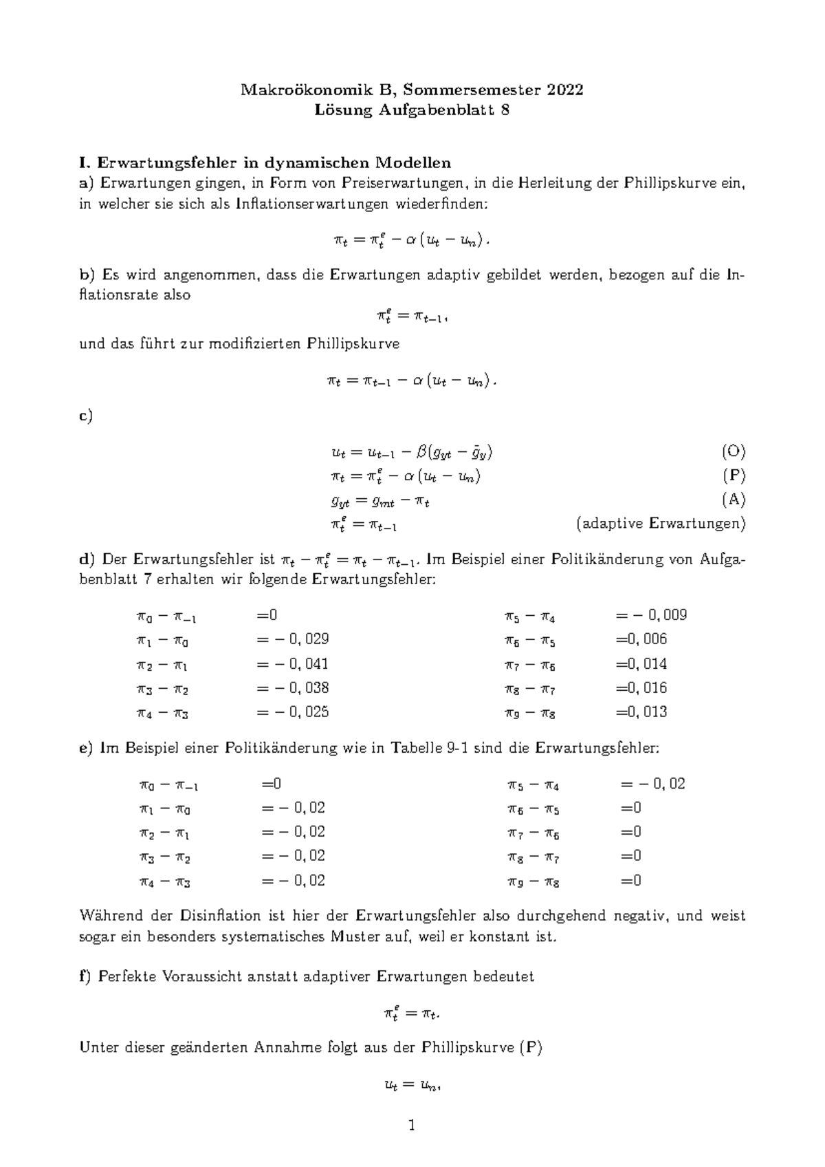 Lösung Aufgabe8 - Makroökonomik B, Sommersemester 2022 Lösung Aufgabenblatt 8 I ...