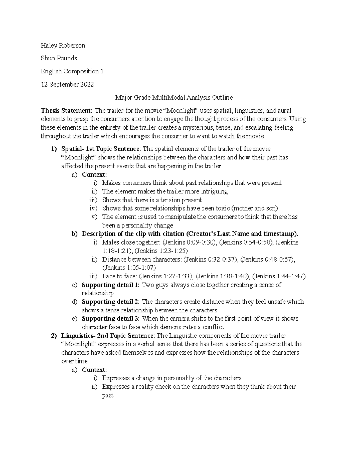 Major Grade Multi Modal Analysis Outline - EN 0103 - Mississippi State ...