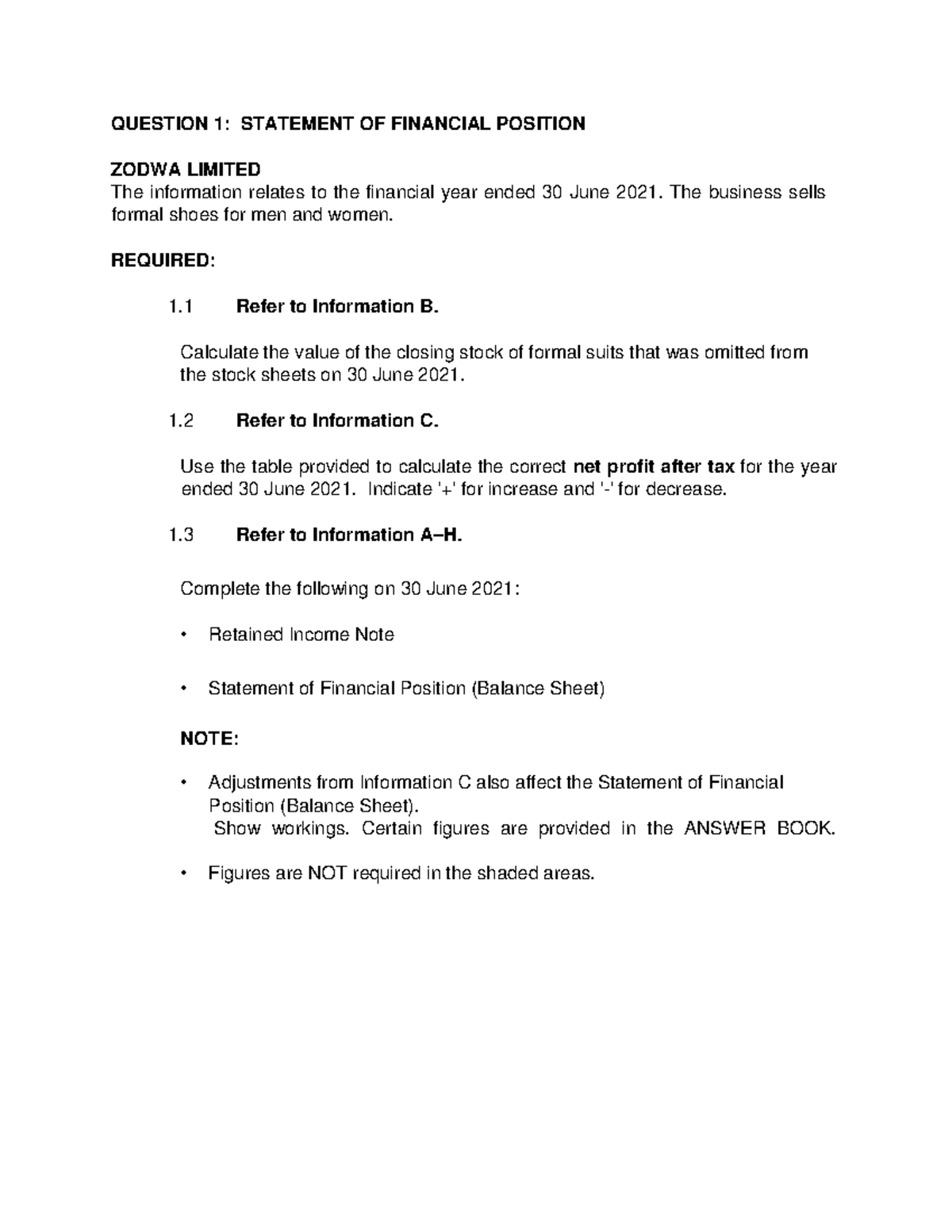 Revision Activity 1 Grade 12 Balance Sheet 074810 - QUESTION 1 ...
