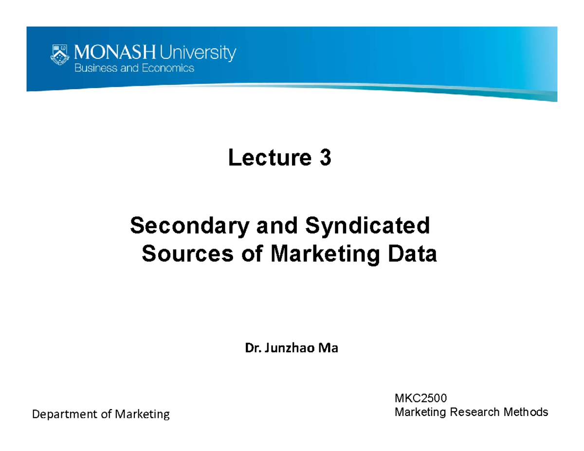 MKC2500 Week 03 Moodle Full Page - Lecture 3 Secondary and Syndicated ...