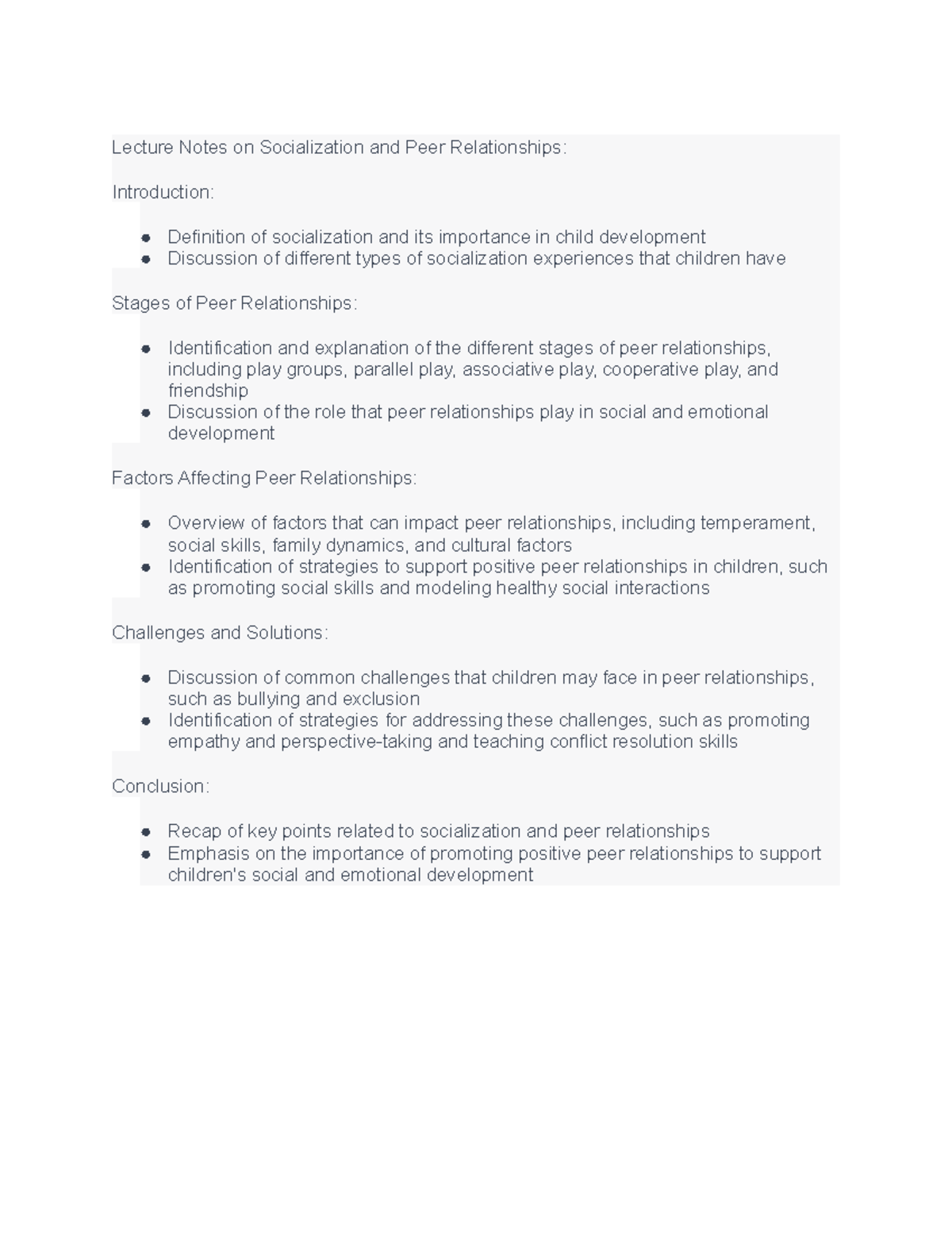 Lecture Notes on Socialization and Peer Relationships - Lecture Notes ...