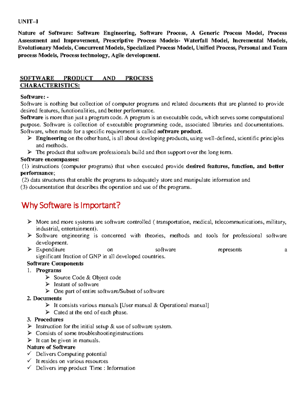 UNIT 1 notes - UNIT–I Nature of Software: Software Engineering ...