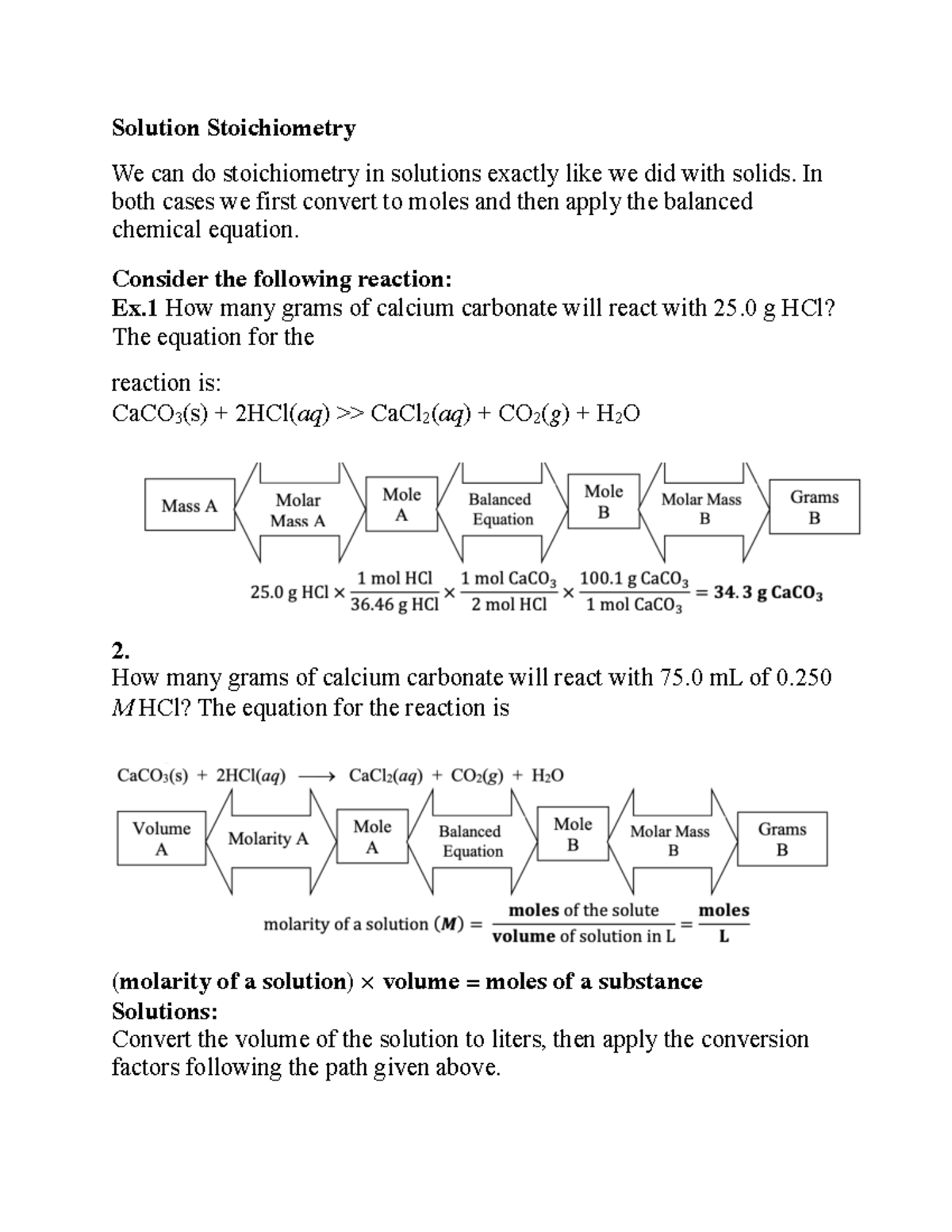 General Chemistry Notes Lecture - Solution Stoichiometry We can do ...
