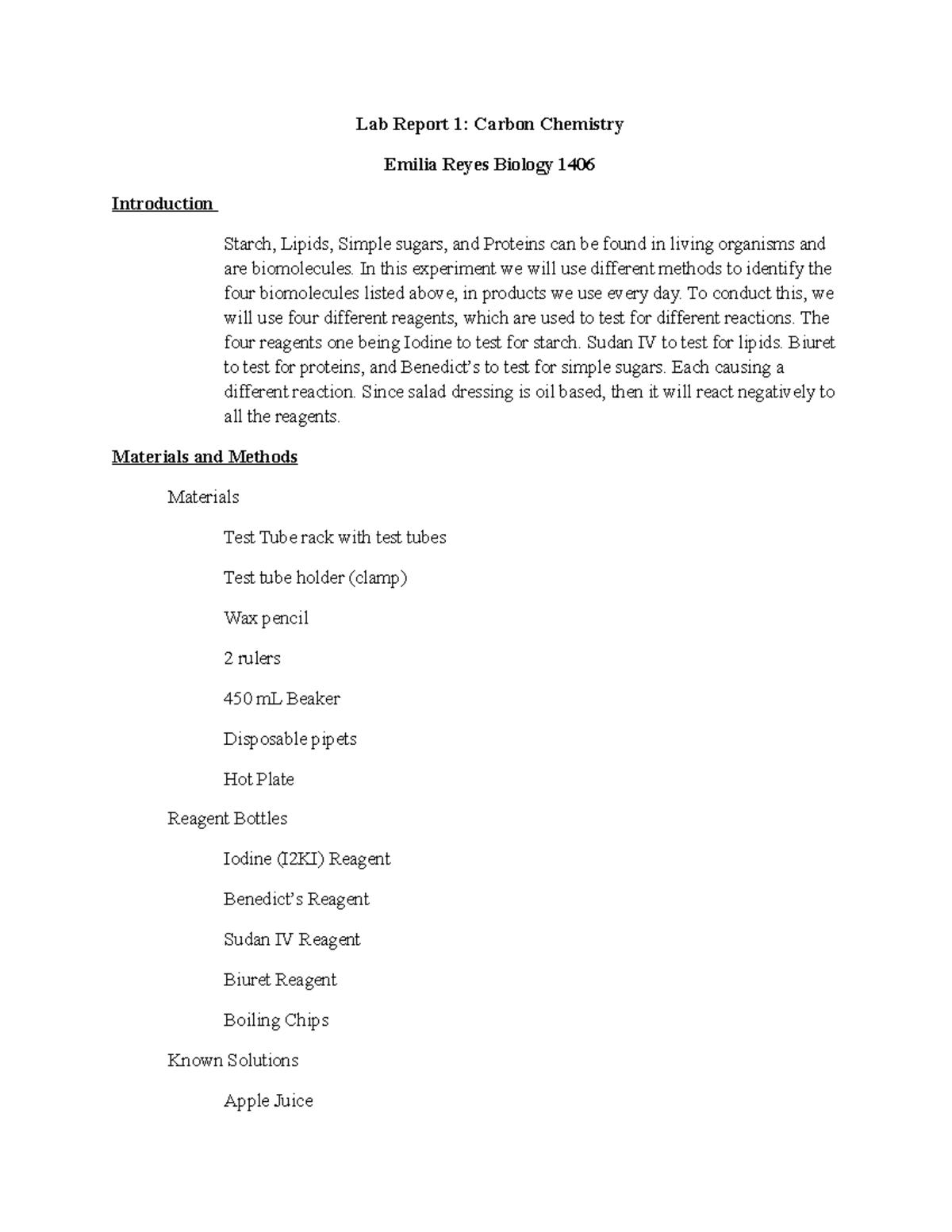 Lab 3 - Lab 3 Carbon Chemistry Exercise 3.2 - Lab Report 1: Carbon ...