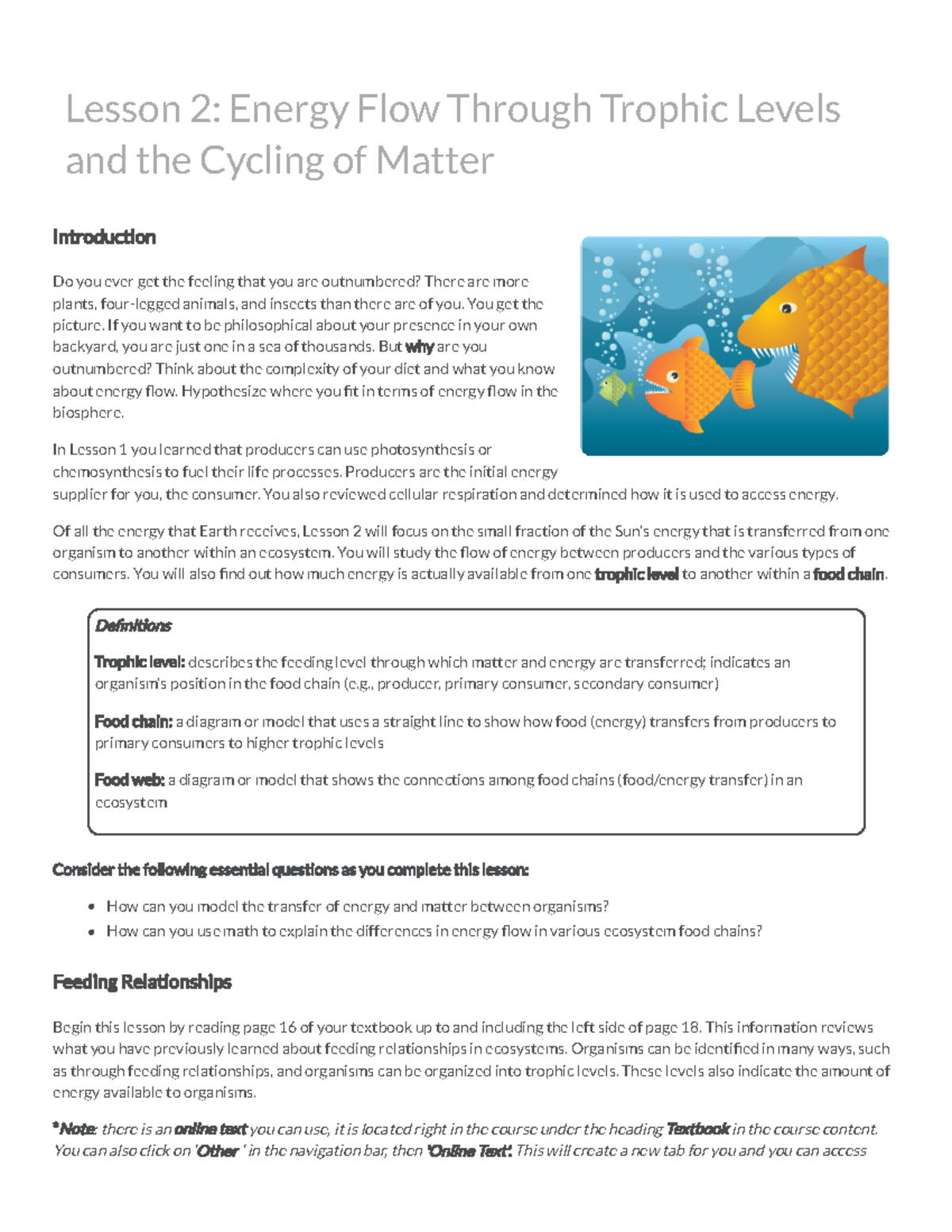 Lesson 2 Energy Flow Through Trophic Levels and the Cycling of Matter ...